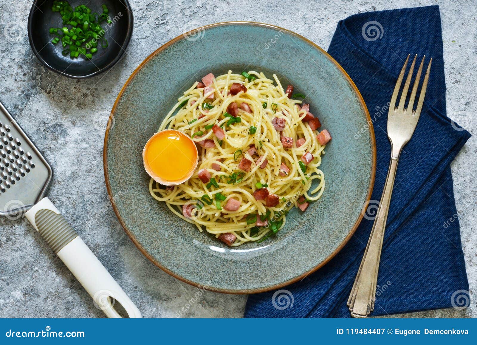 Carbonara Paste. Spaghetti with Bacon, Parmesan and Egg. Stock Image ...