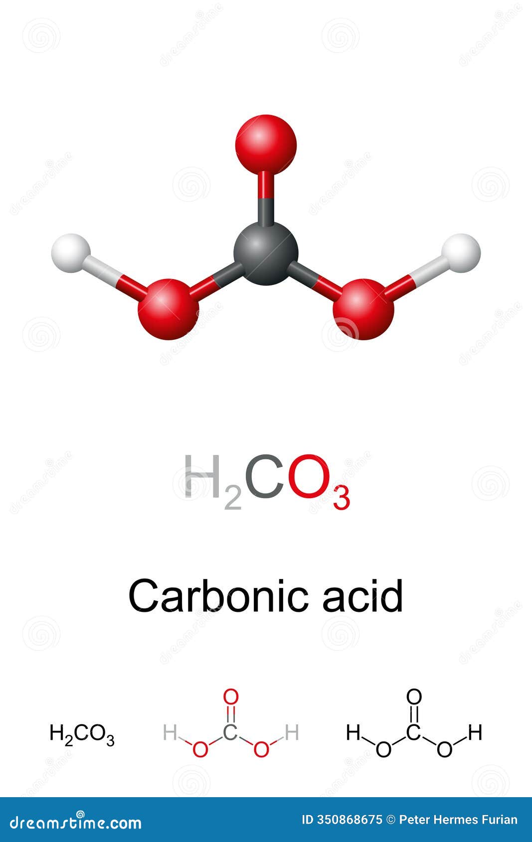 Carbonic Acid, H2CO3, Molecule Model and Chemical Structure Stock ...