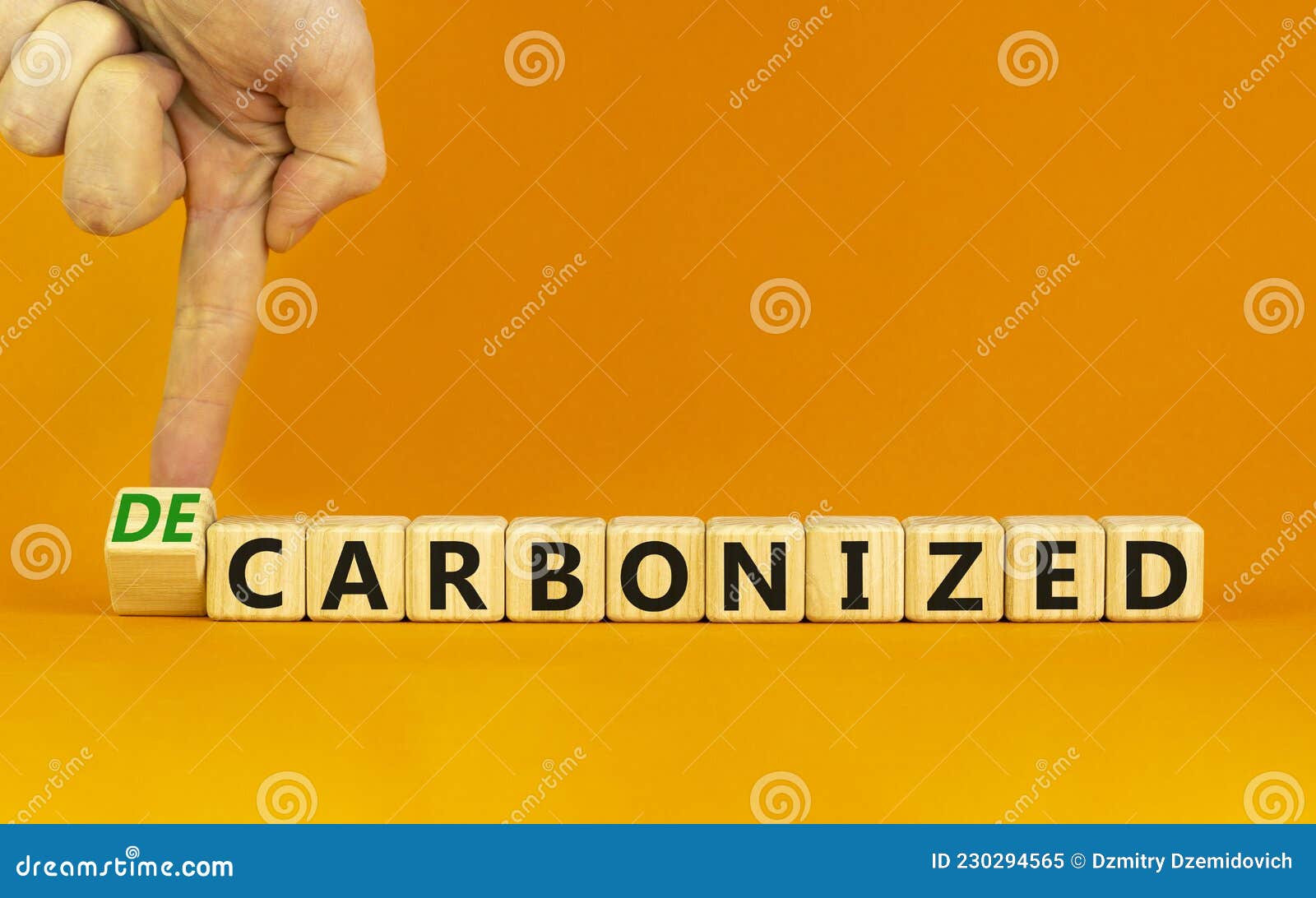 Carbonized or Decarbonized Symbol. Businessman Turns a Wooden Cube and ...