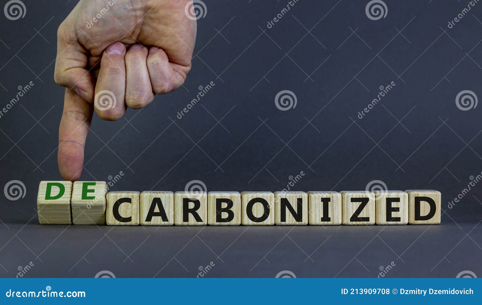 Carbonized or Decarbonized Symbol. Businessman Turns Wooden Cubes and ...