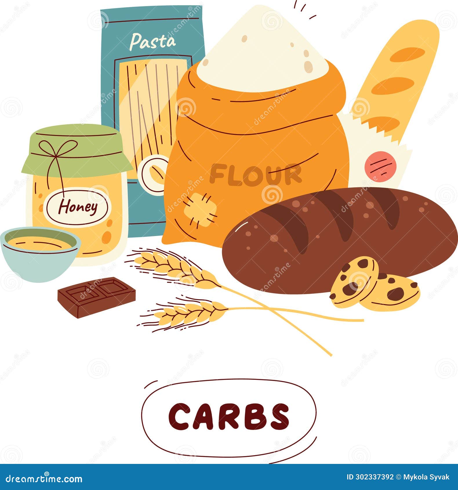 Carbs Food Group stock vector. Illustration of bread - 302337392