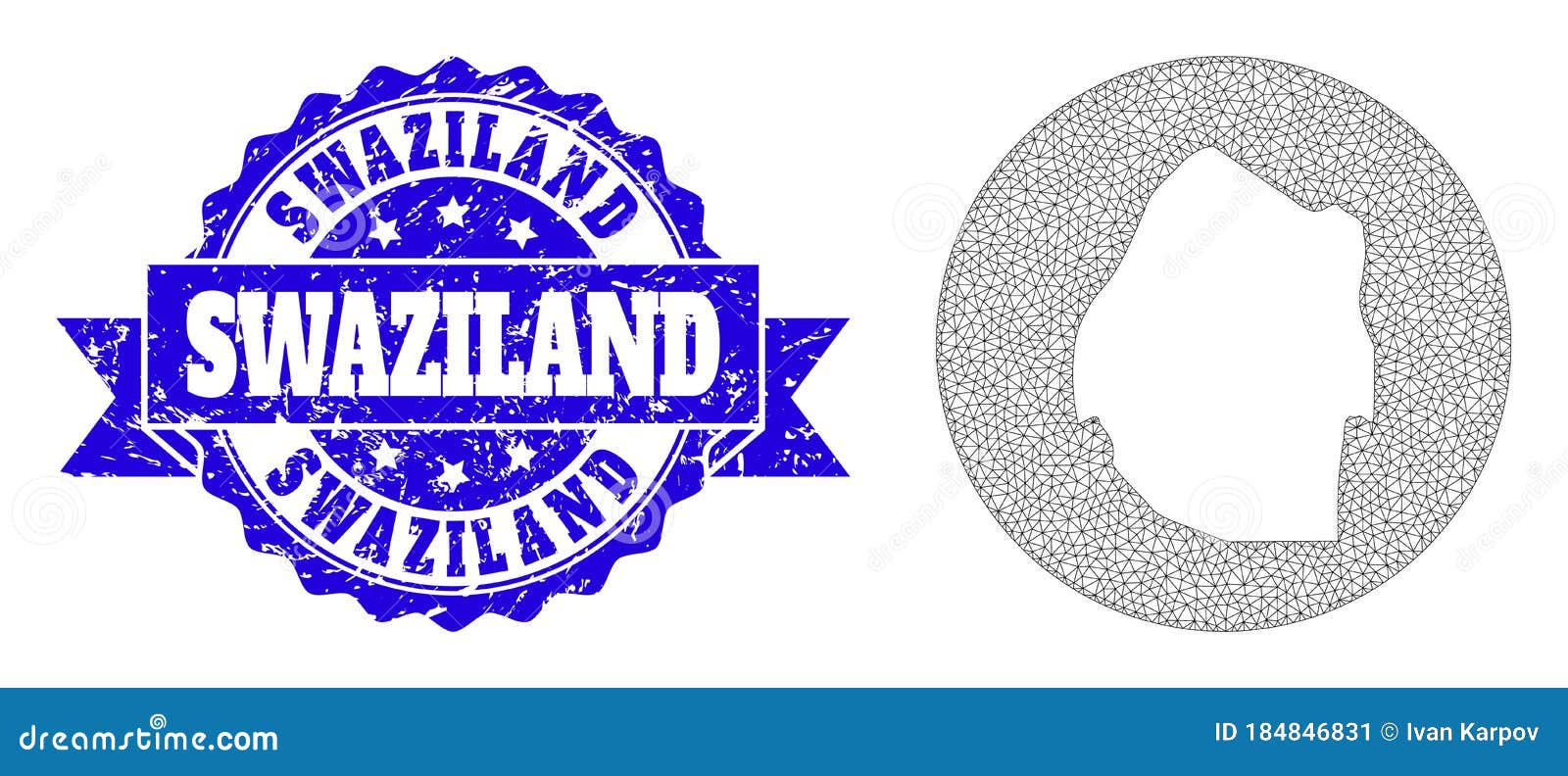 Carcass Mesh Round Stencils Map of Swaziland with Scratched Stamp Stock ...