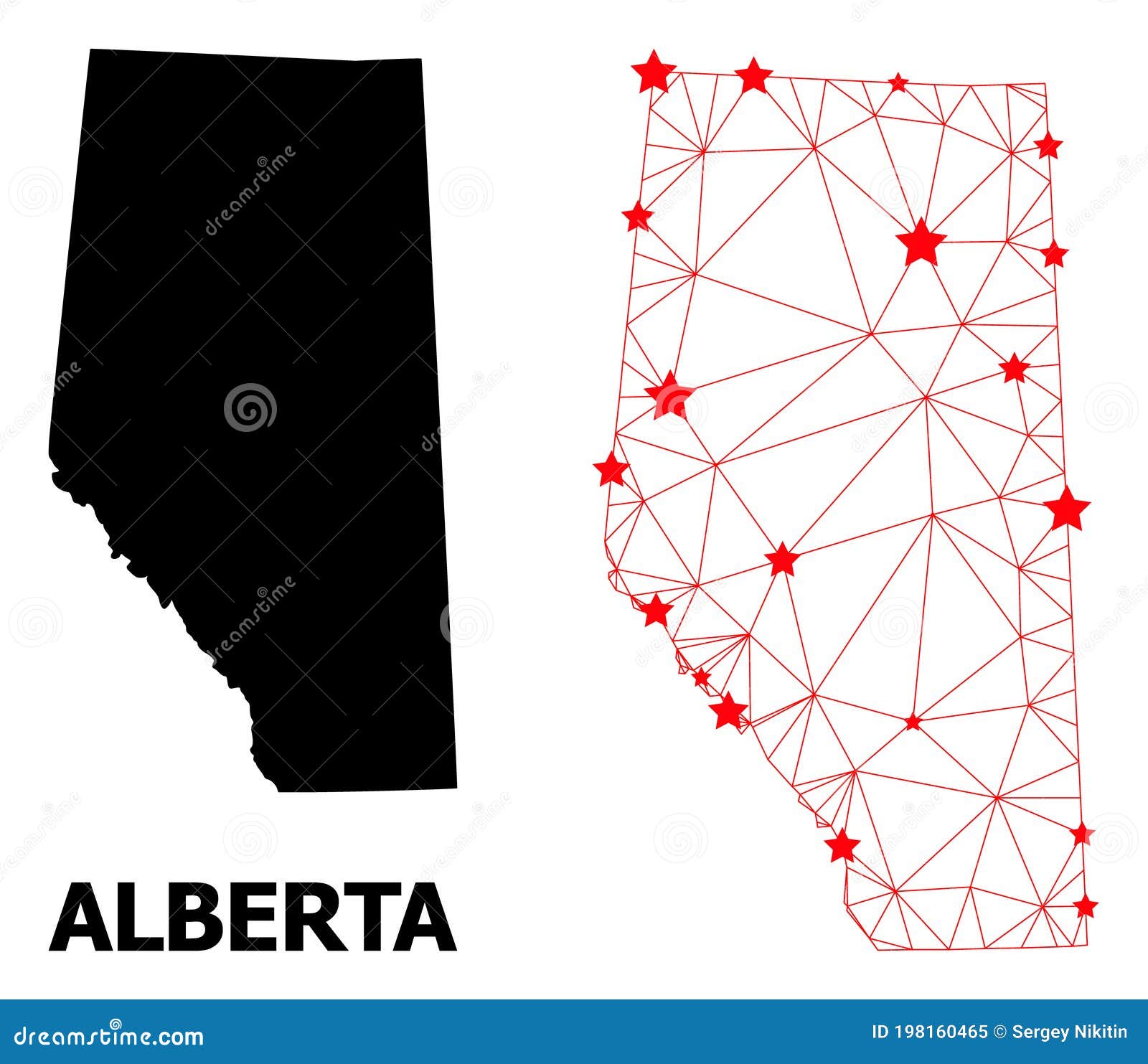 Carcass Polygonal Map of Alberta Province with Red Stars Stock Vector ...