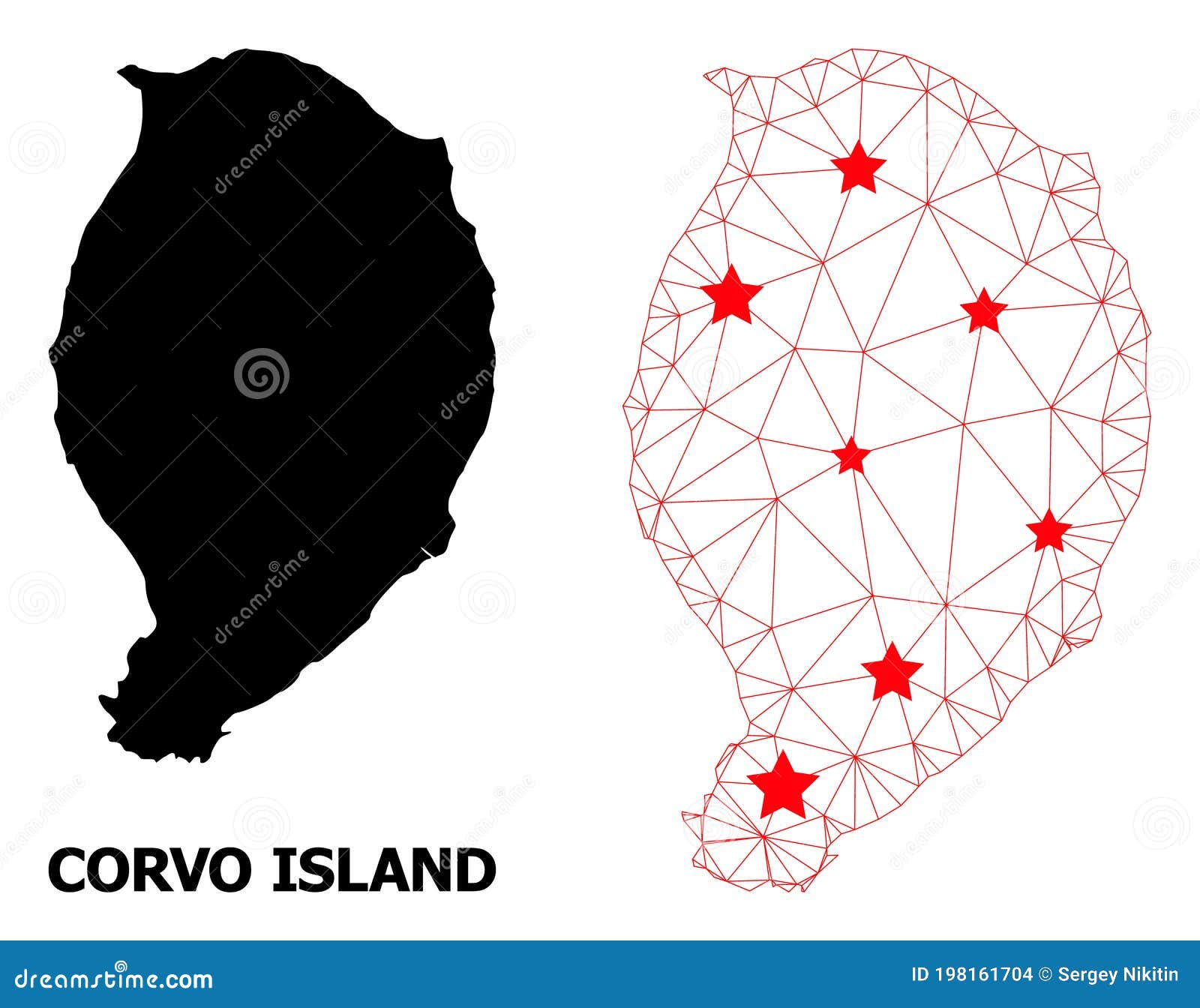 Carcass Polygonal Map of Corvo Island with Red Stars Stock Vector ...