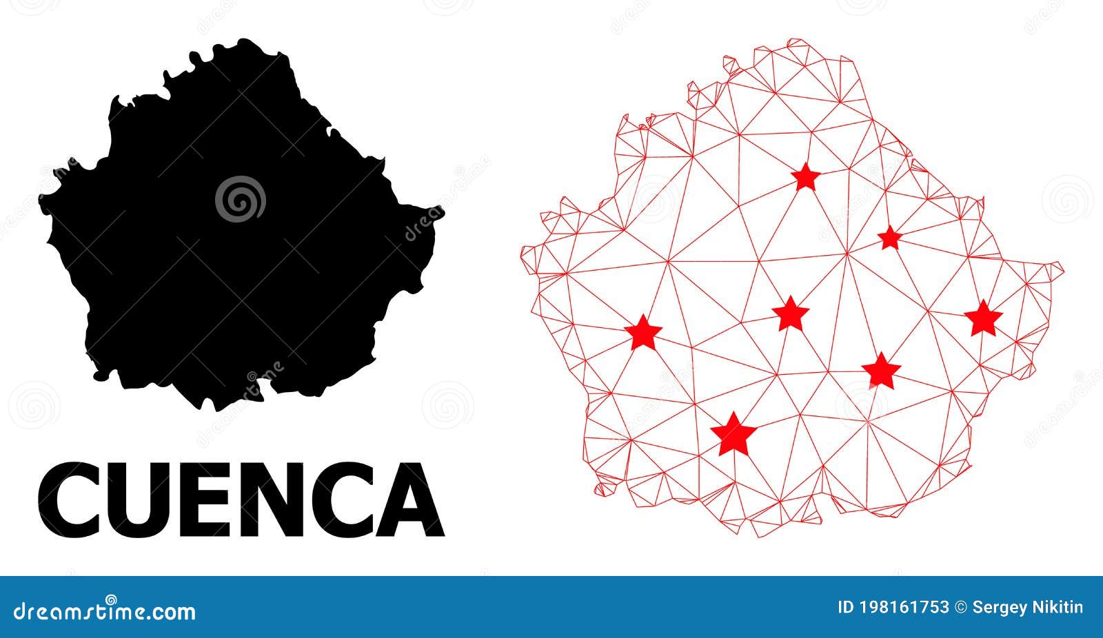 Carcass Polygonal Map of Cuenca Province with Red Stars Stock Vector ...