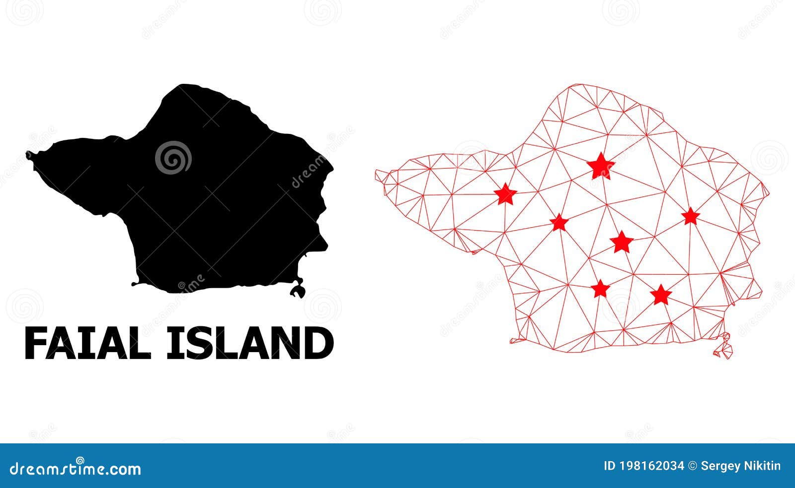 Carcass Polygonal Map of Faial Island with Red Stars Stock Vector ...