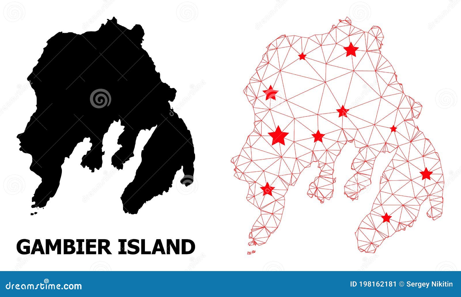 Carcass Polygonal Map Of Gambier Island With Red Stars Cartoon Vector ...