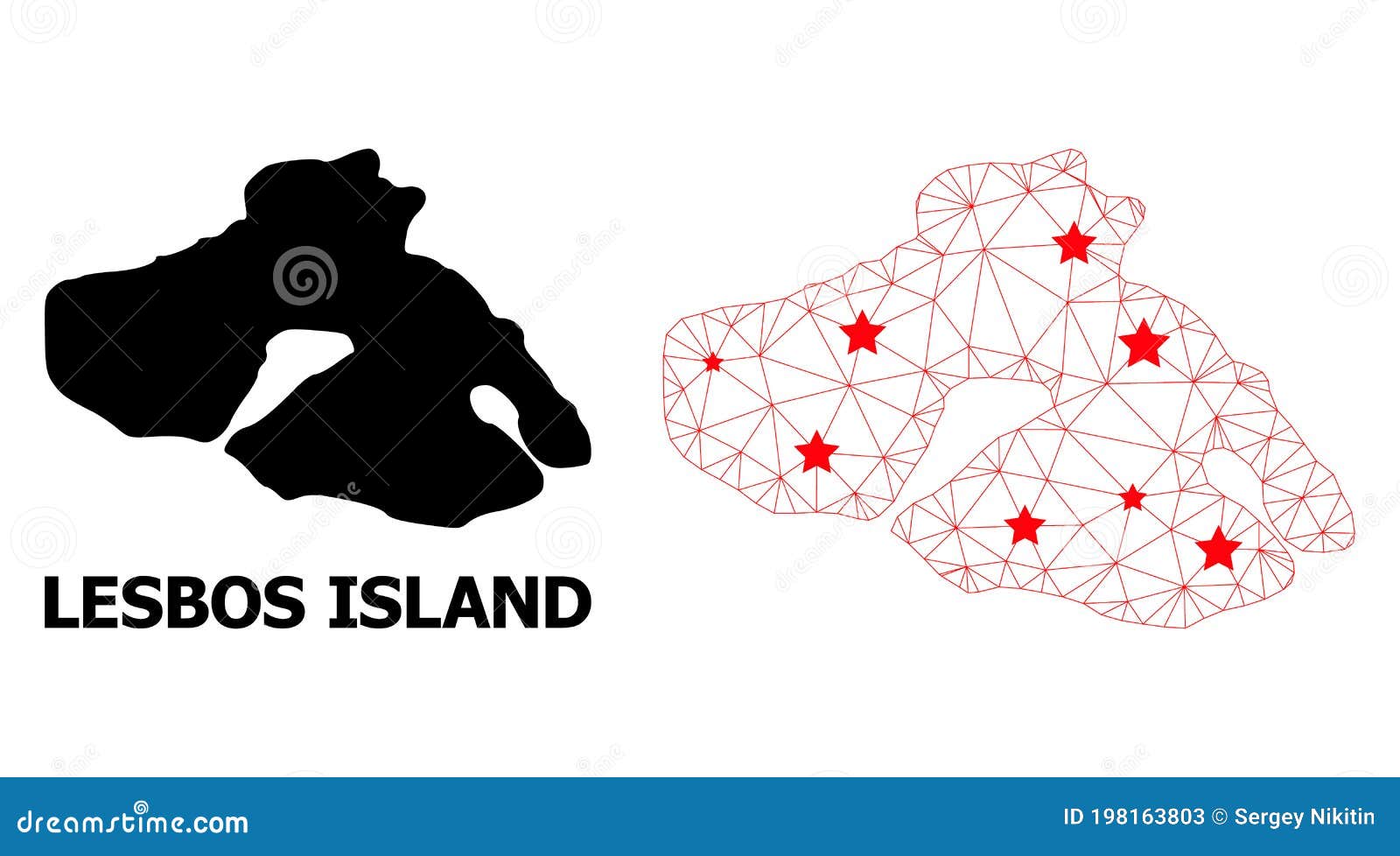 Carcass Polygonal Map Of Lesbos Island With Red Stars Cartoon Vector ...