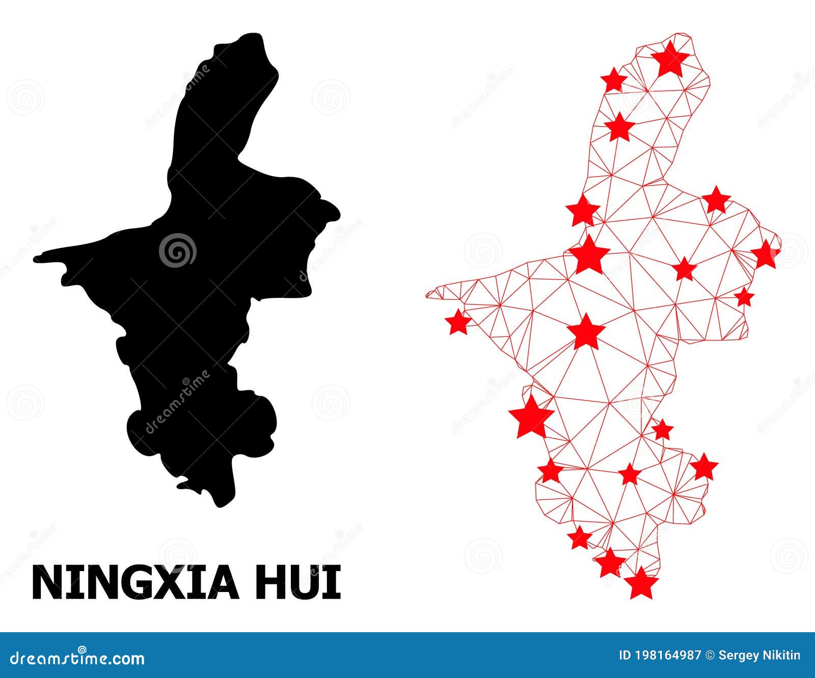 Carcass Polygonal Map of Ningxia Hui Region with Red Stars Stock Vector ...