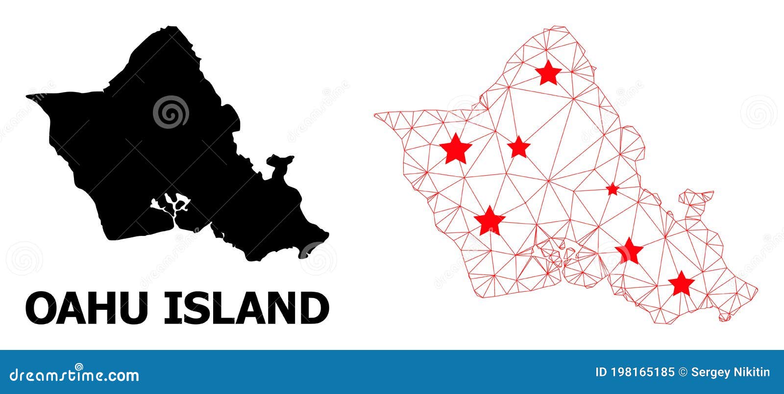 Carcass Polygonal Map of Oahu Island with Red Stars Stock Vector ...