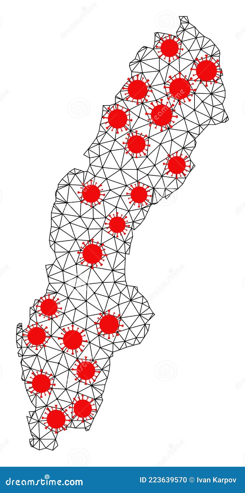 Carcass Polygonal Map of Sweden with Red Covid Centers Stock Vector ...