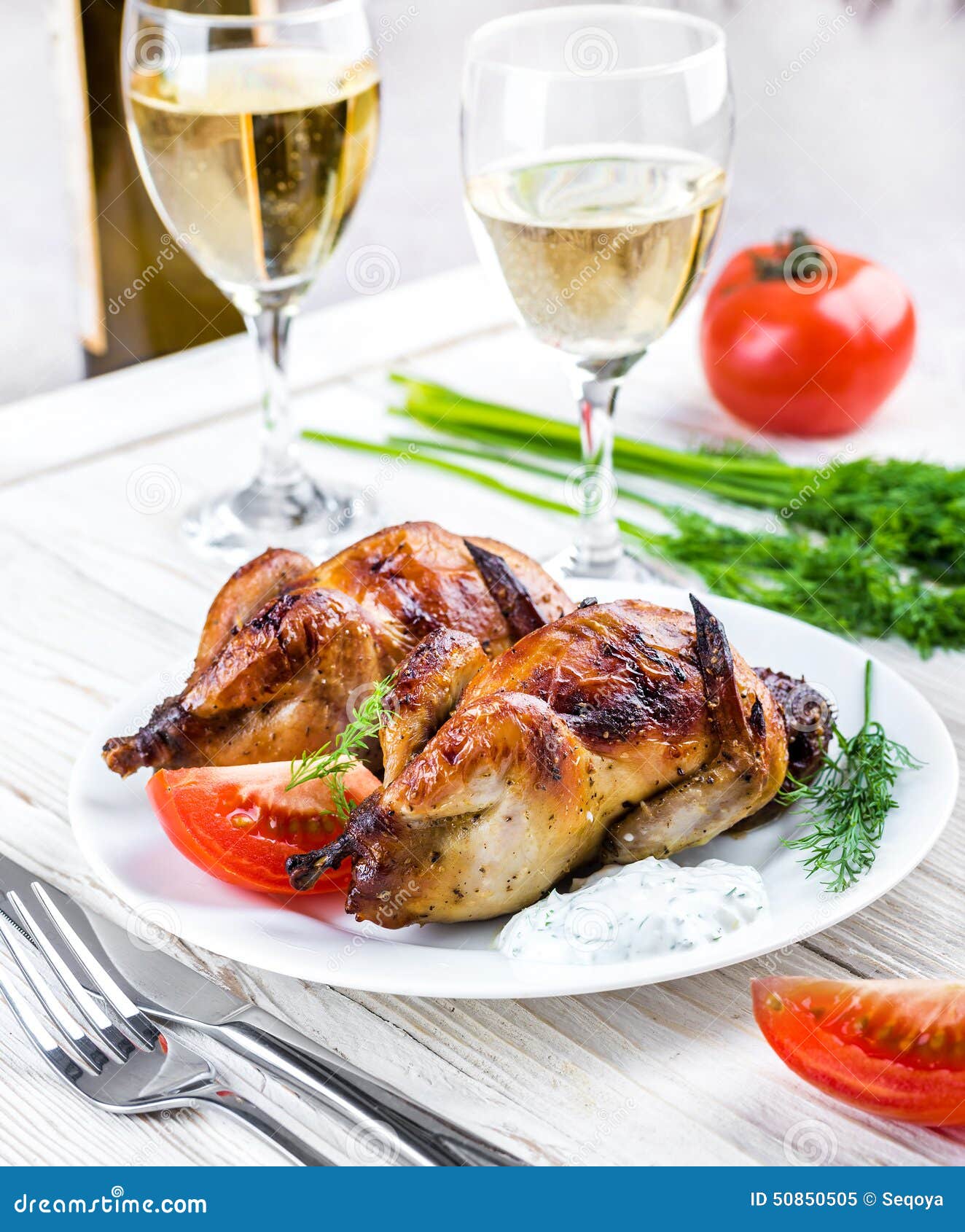 Carcasses of Quail with Tomatoes Stock Image - Image of garnish, small ...