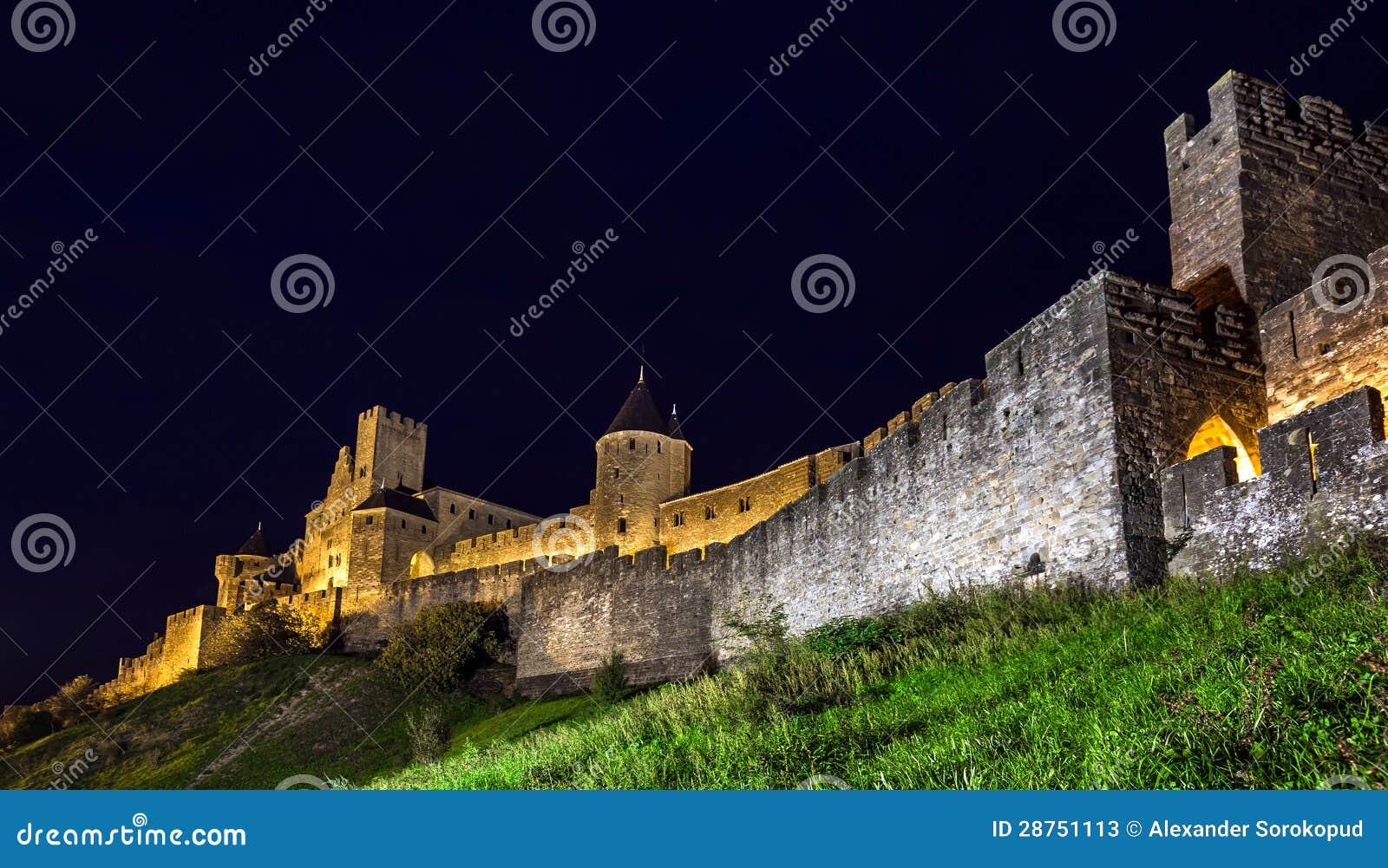 Carcassone Medieval Castle Night View. Stock Image - Image of castle ...