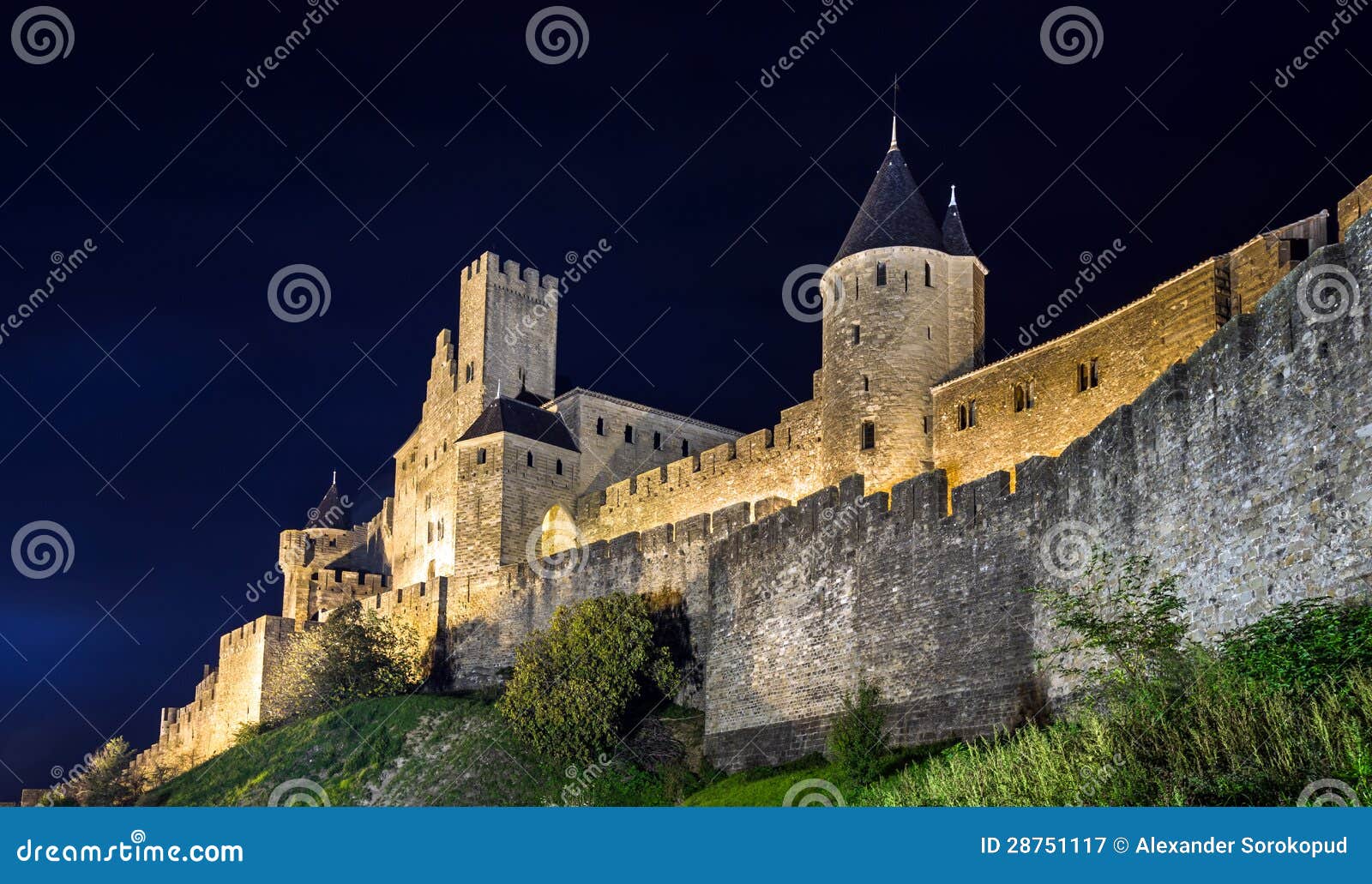 Carcassone Medieval Castle Night View. Stock Image - Image of tower ...