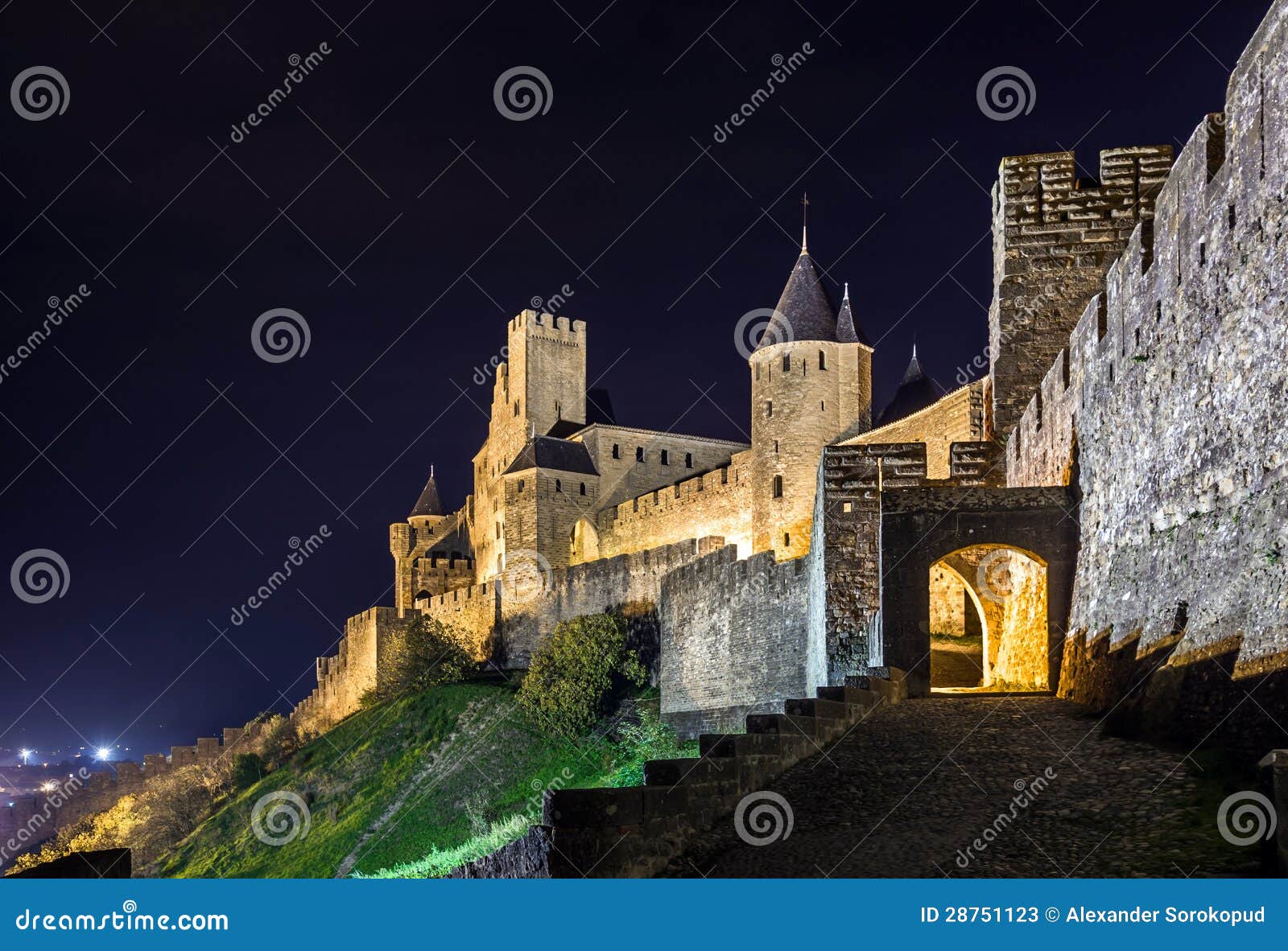 Carcassone Medieval Castle Night View. Stock Image - Image of wall ...