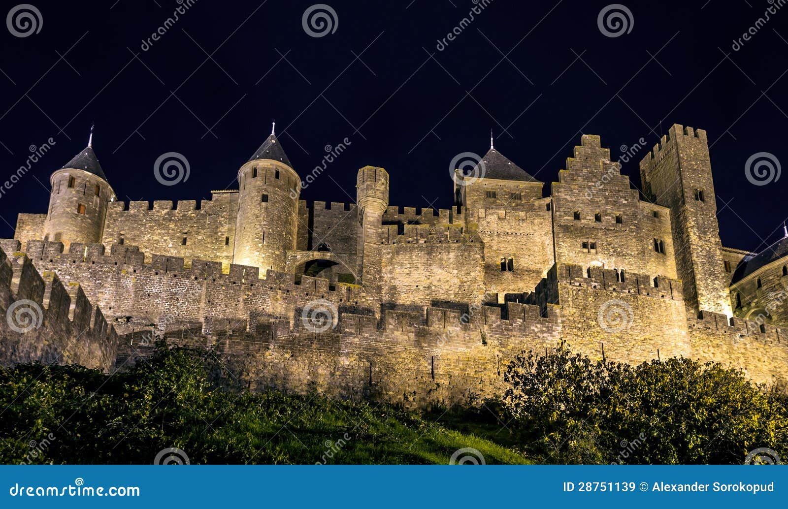 Carcassone Medieval Castle Night View. Stock Image - Image of unesco ...