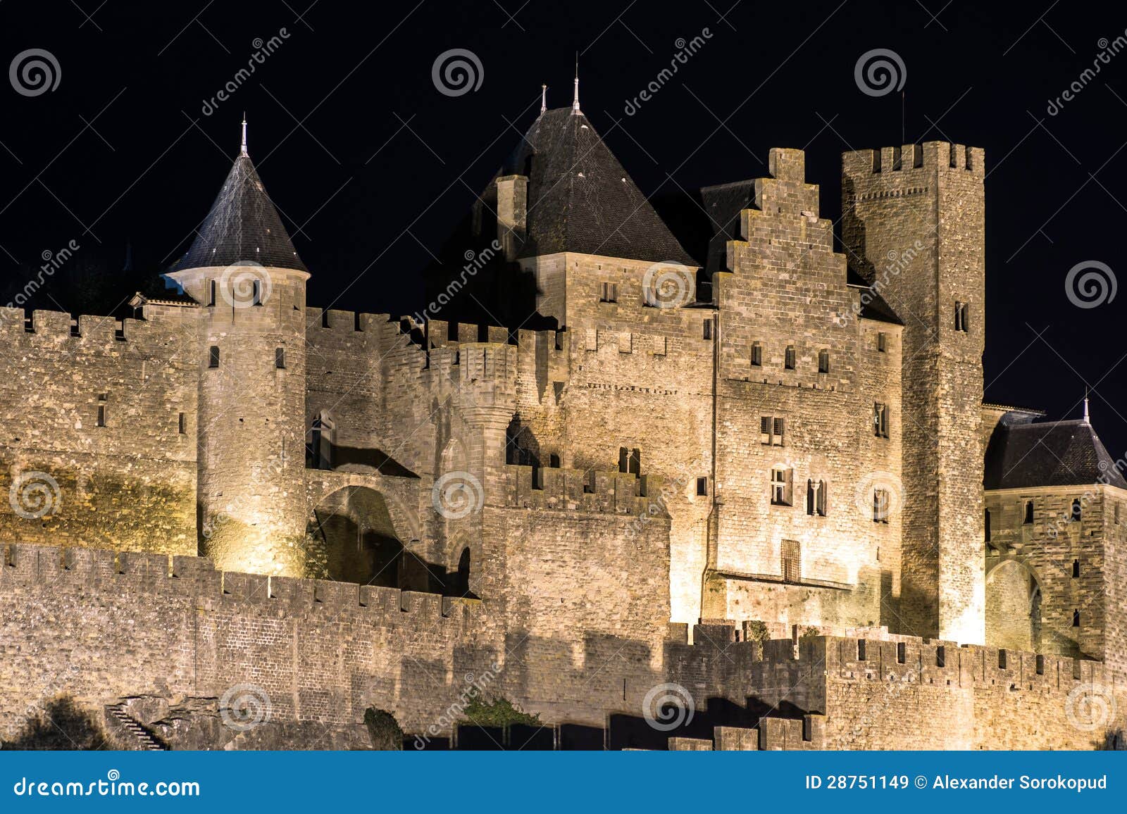 Carcassone Medieval Castle Night View. Stock Image - Image of fortress ...