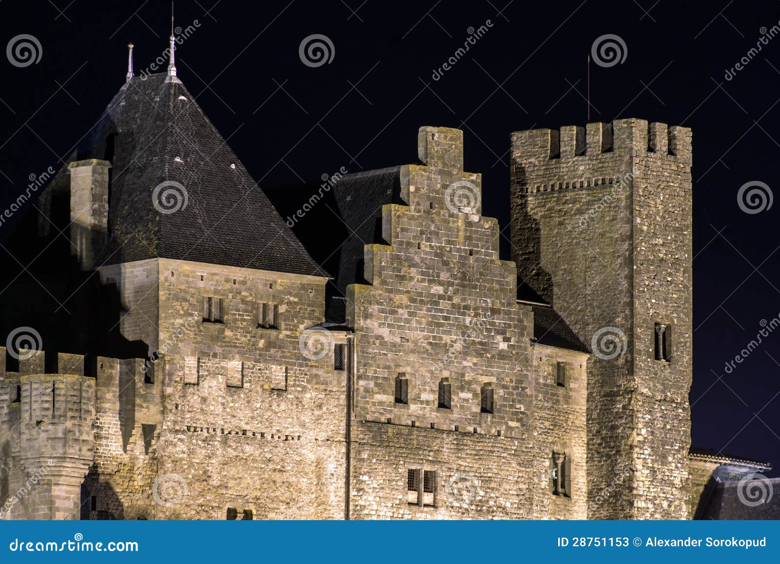 Carcassone Medieval Castle Night View. Stock Image - Image of unesco ...