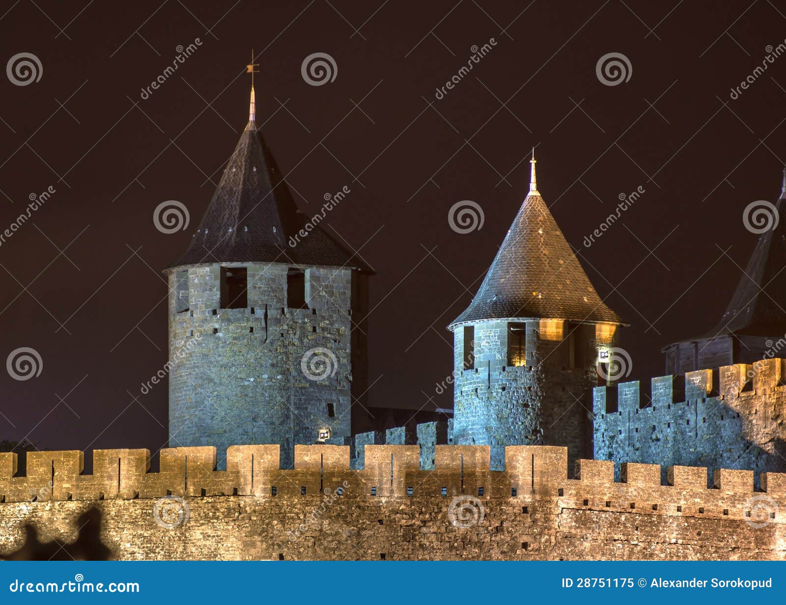Carcassone Medieval Castle Night View. Stock Image - Image of palace ...