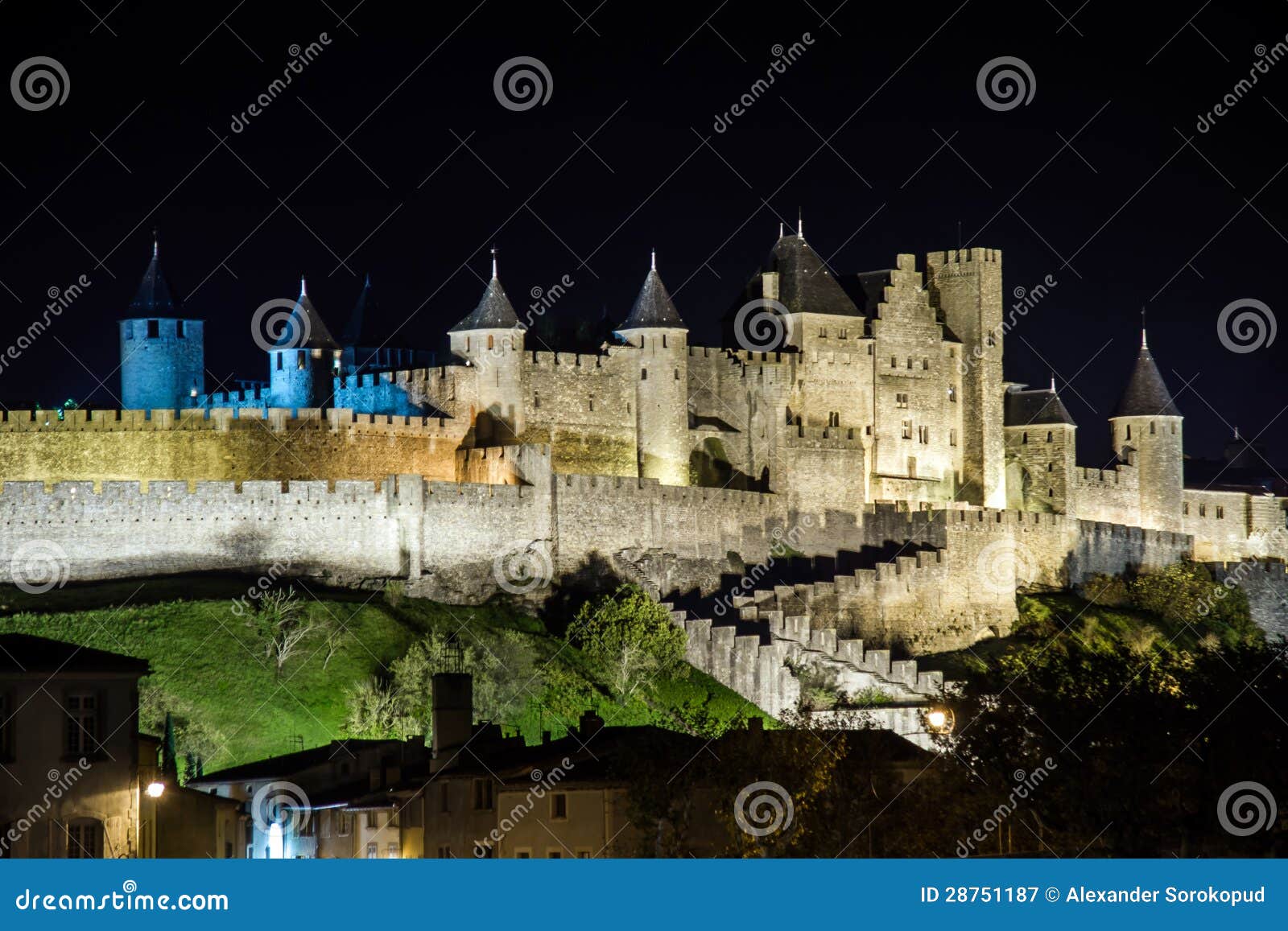 Carcassone Medieval Castle Night View. Stock Image - Image of restored ...
