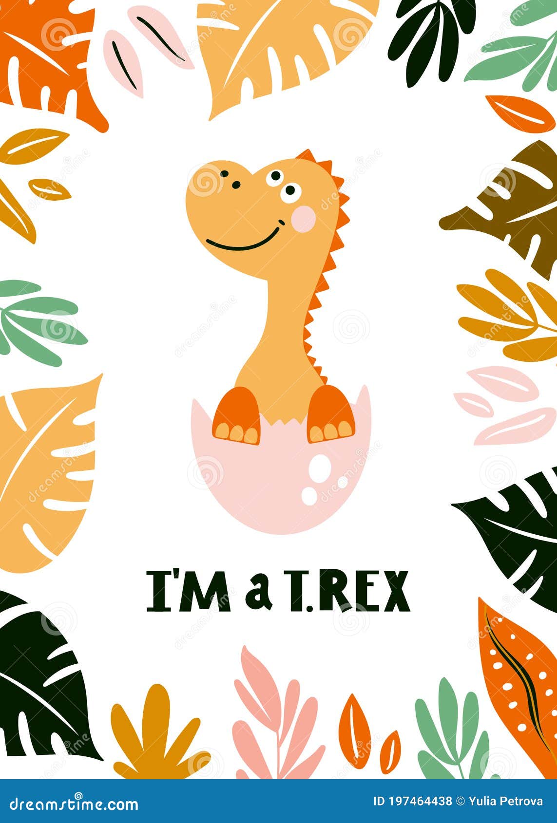 Card with baby dinosaur stock vector. Illustration of card - 197464438