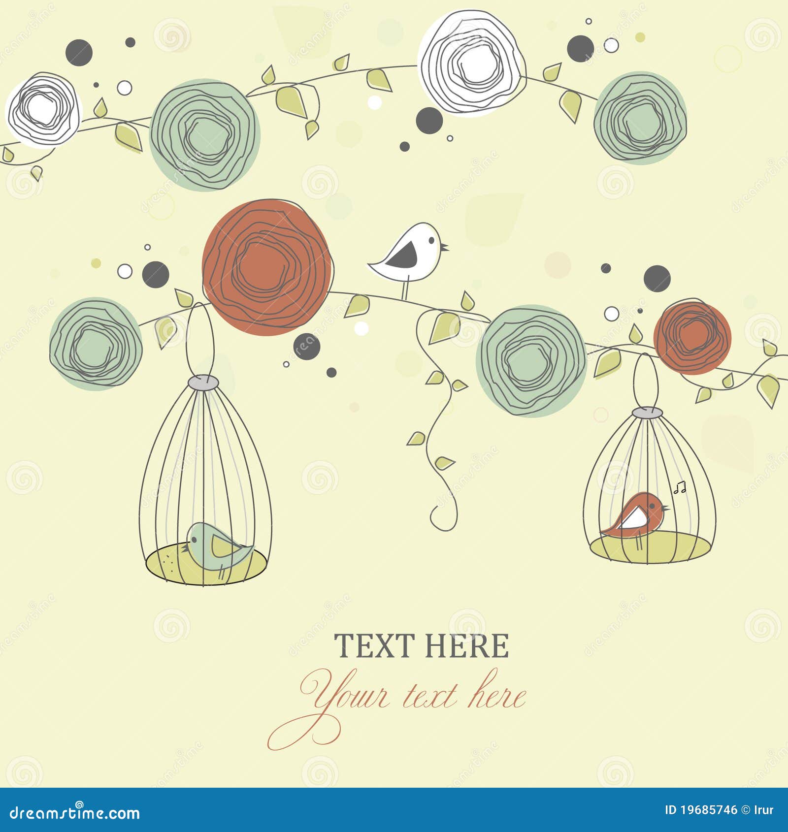 Card with birds stock vector. Illustration of pink, sing - 19685746