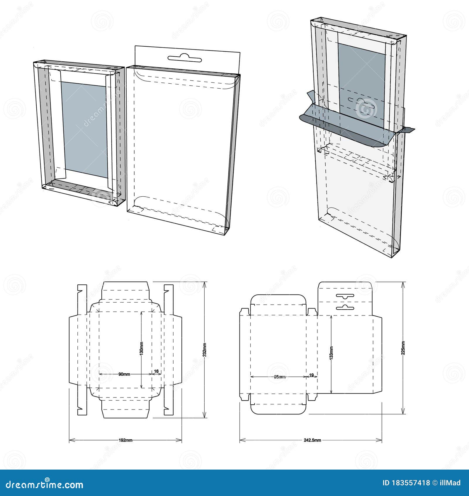 Card Box with Hanger and Die-cut Pattern. Stock Vector - Illustration ...