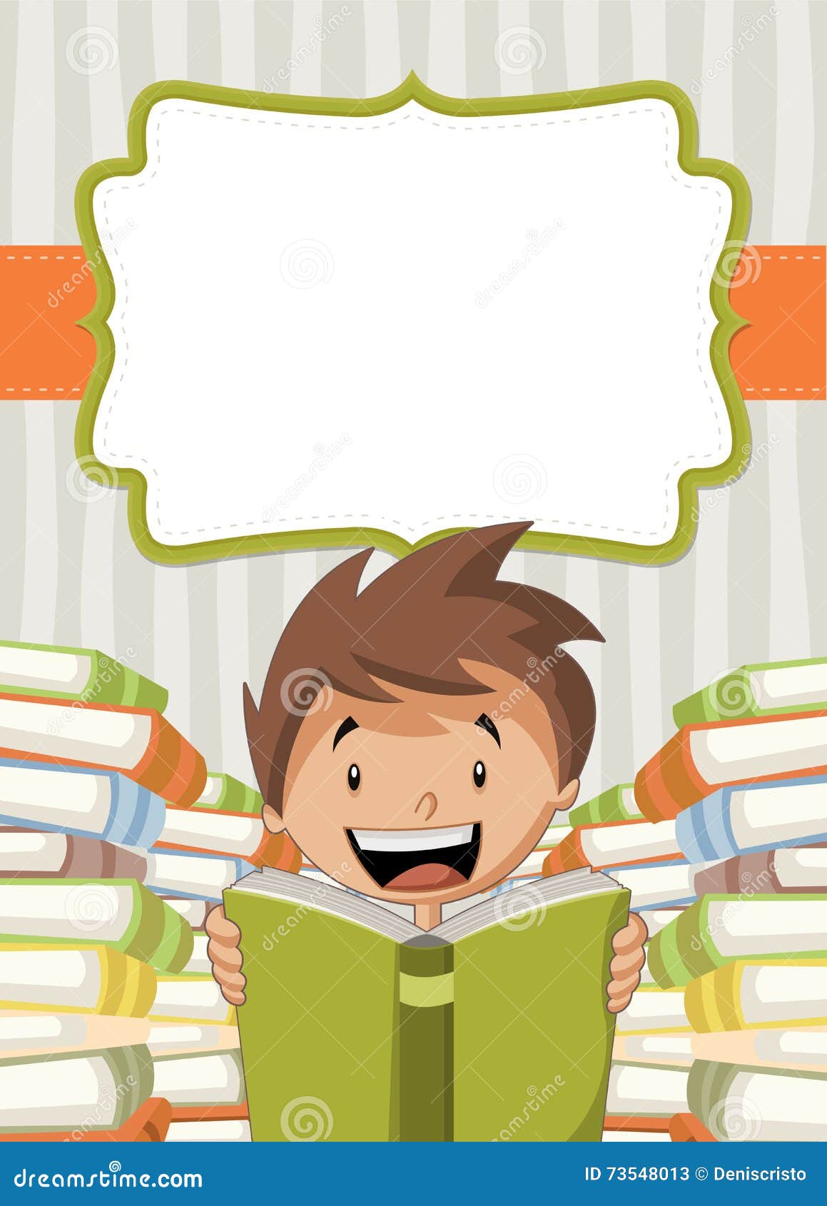Card with Cartoon Boy Reading Books Stock Vector - Illustration of ...