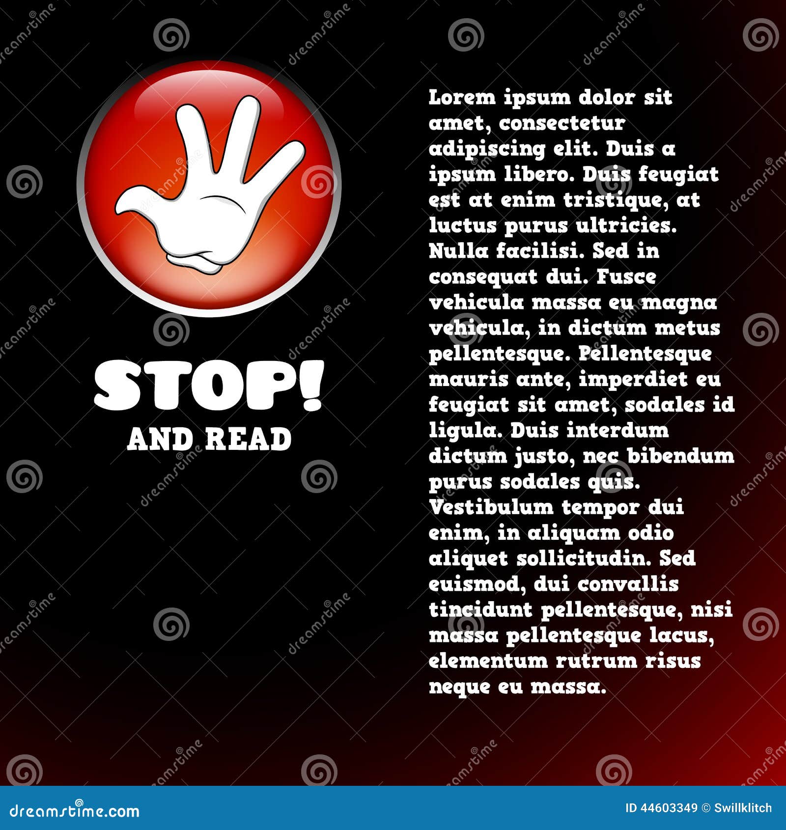 Card with Cartoon Stop Hand on Button Stock Vector - Illustration of ...