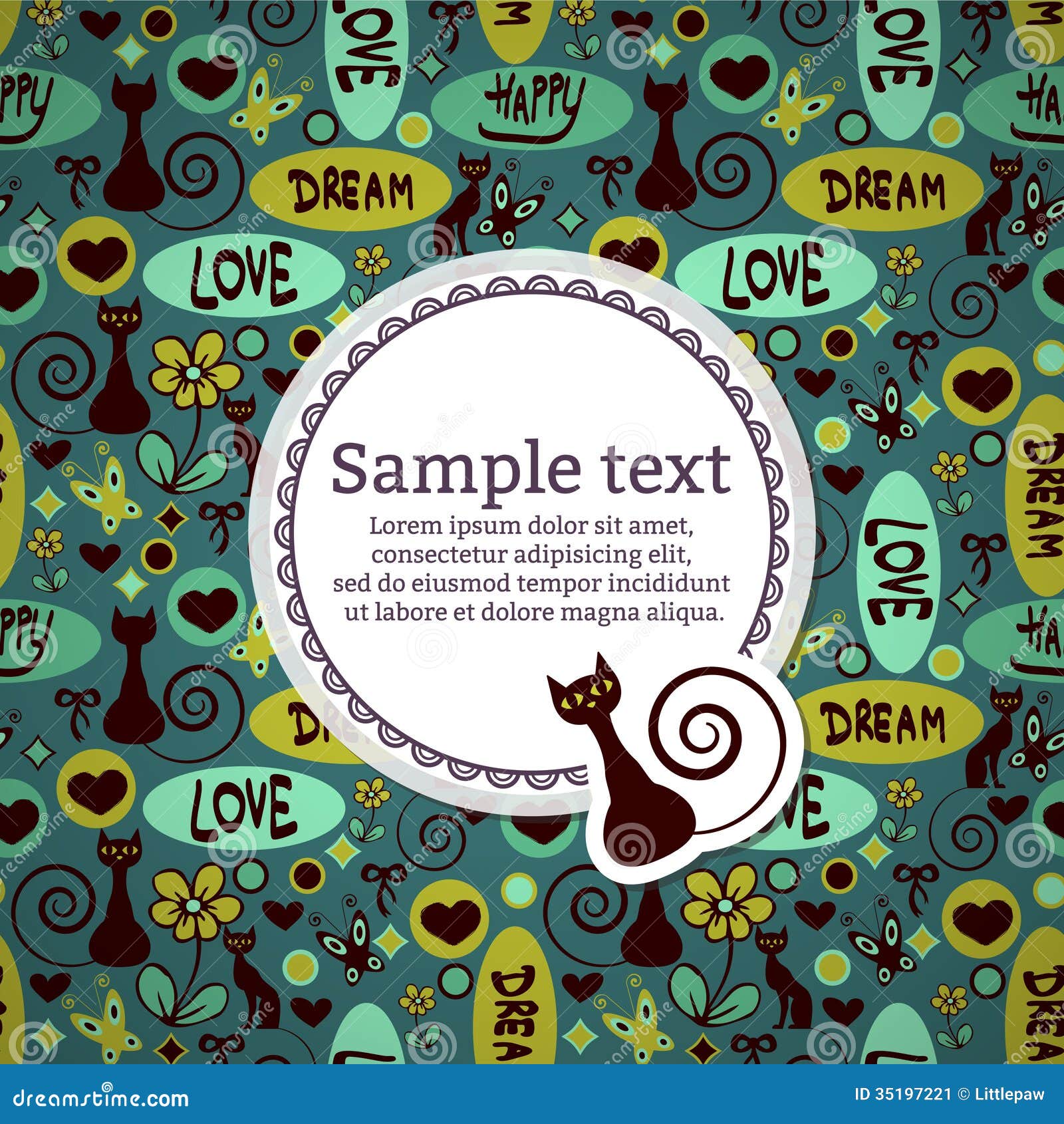 Card with Cats and Random Elements Stock Vector - Illustration of heart ...