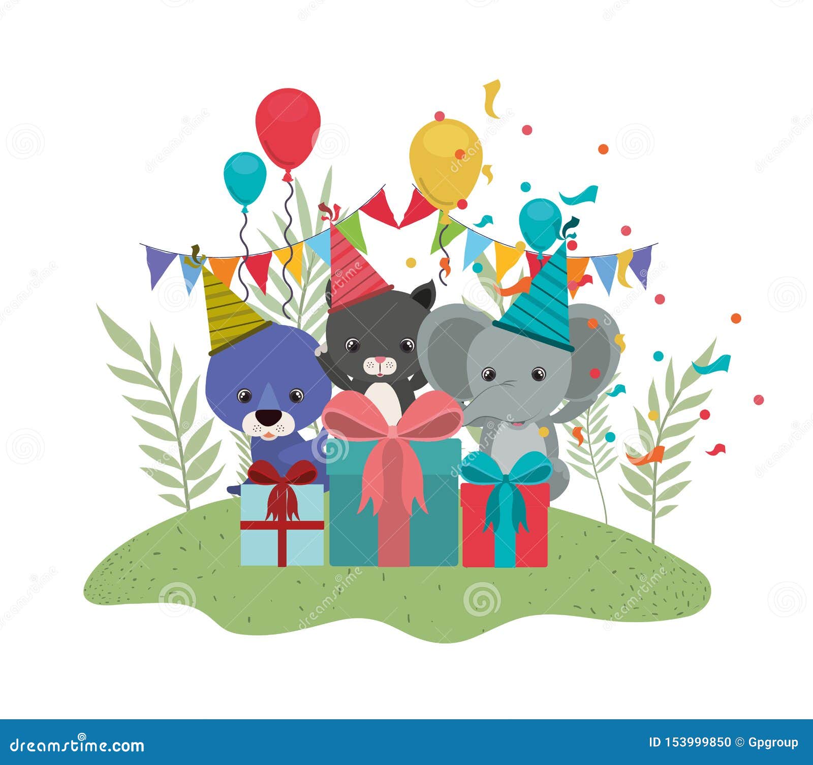 Card of Celebration with Animals Stock Vector - Illustration of ...