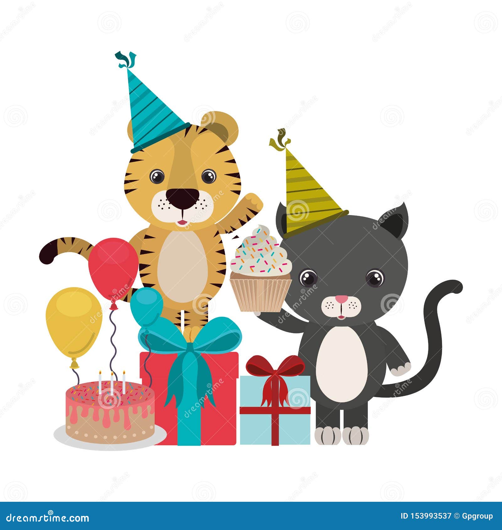 Card of Celebration with Animals on White Background Stock Vector ...