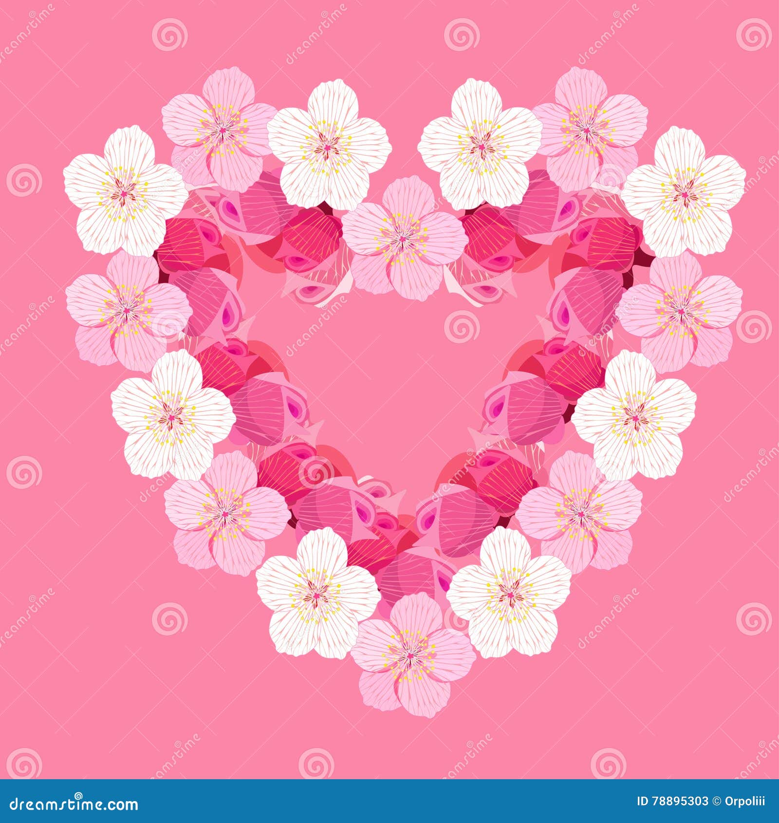 Card with Cherry Blossom Japanese in the Shape of a Heart Vector Stock ...
