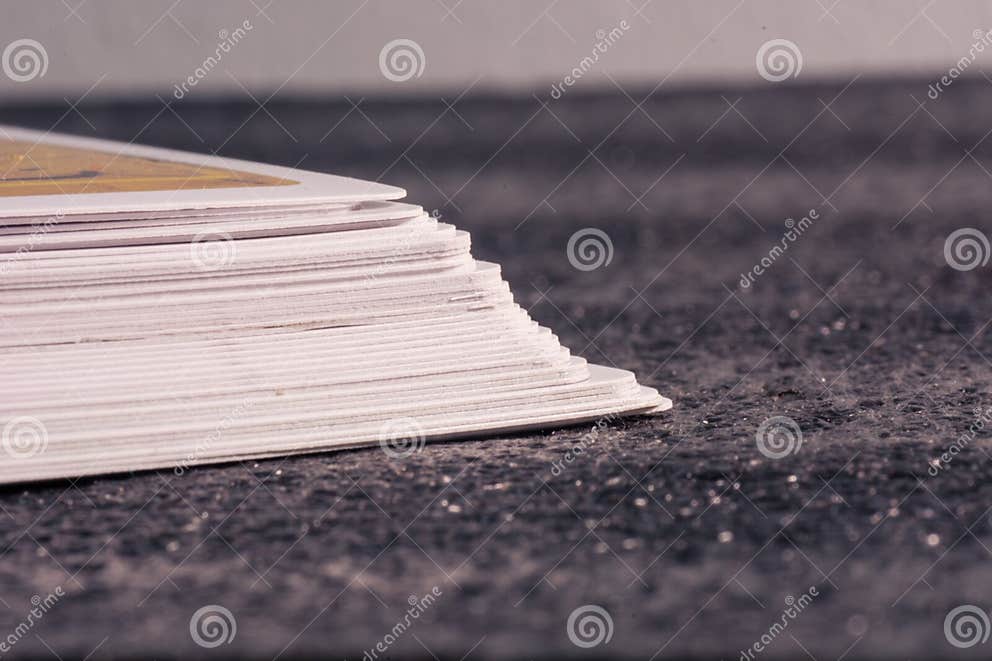 Card Collection: Side View of a Towering Stack of Cards Stock Photo ...