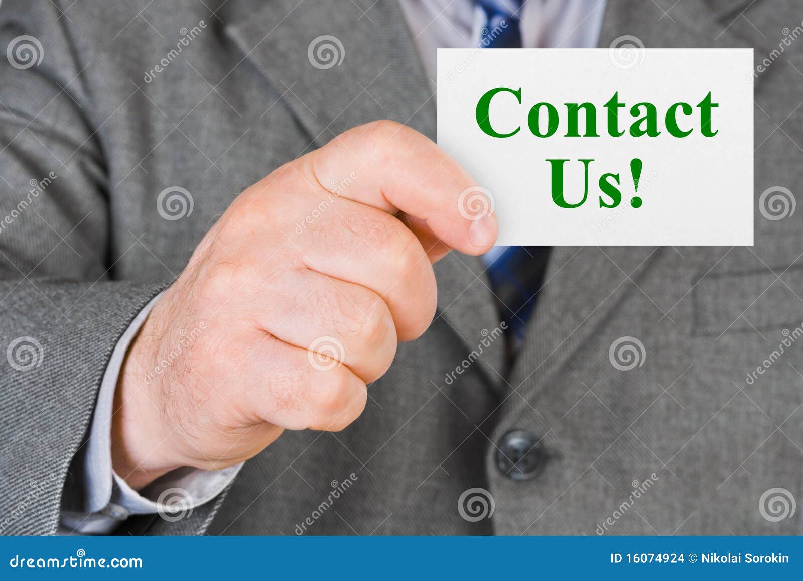 Card Contact us in hand stock photo. Image of communication - 16074924