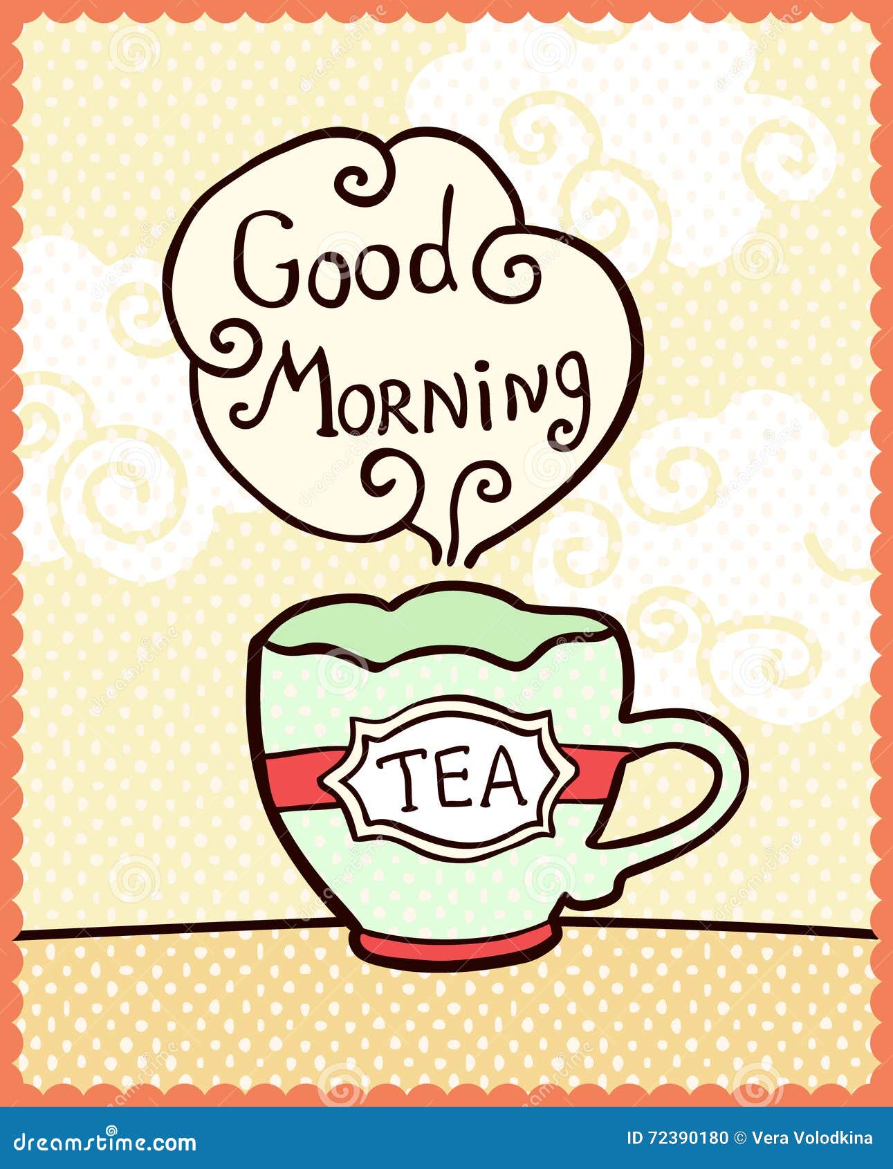 Card with Cup of Tea and Note Good Morning. Stock Vector - Illustration ...