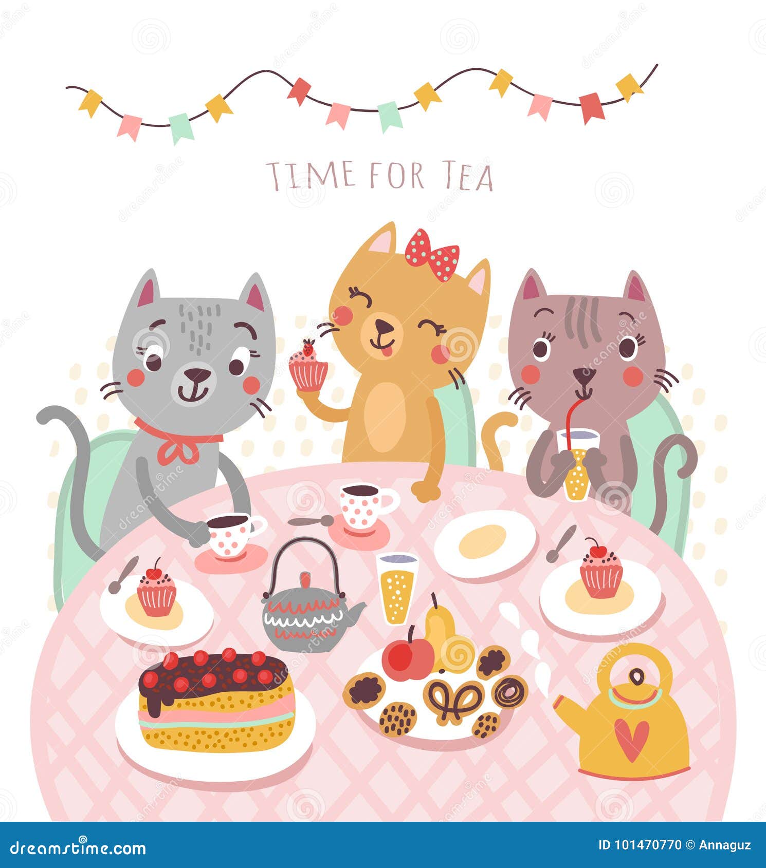 Card with Cute Cats . Cat`s Party. Stock Vector - Illustration of heart ...