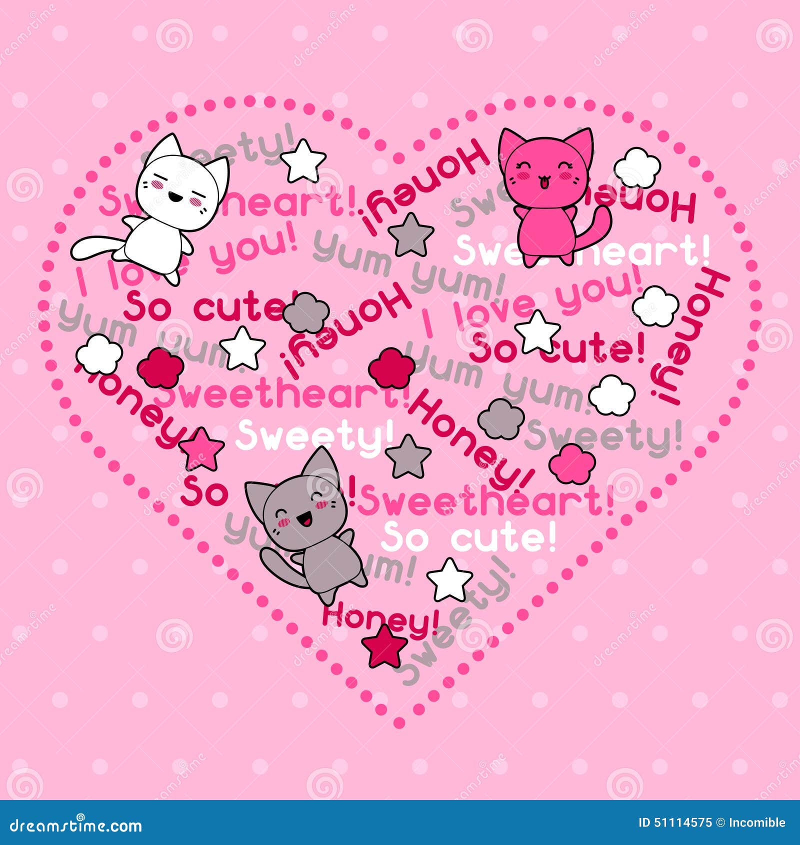 Card with Cute Kawaii Doodle Cats Stock Vector - Illustration of neka ...
