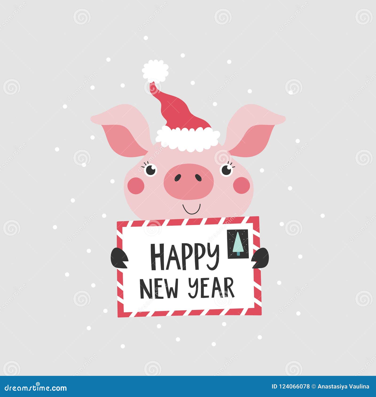 Card with Cute Pig. Happy New Year 2019 Stock Illustration ...
