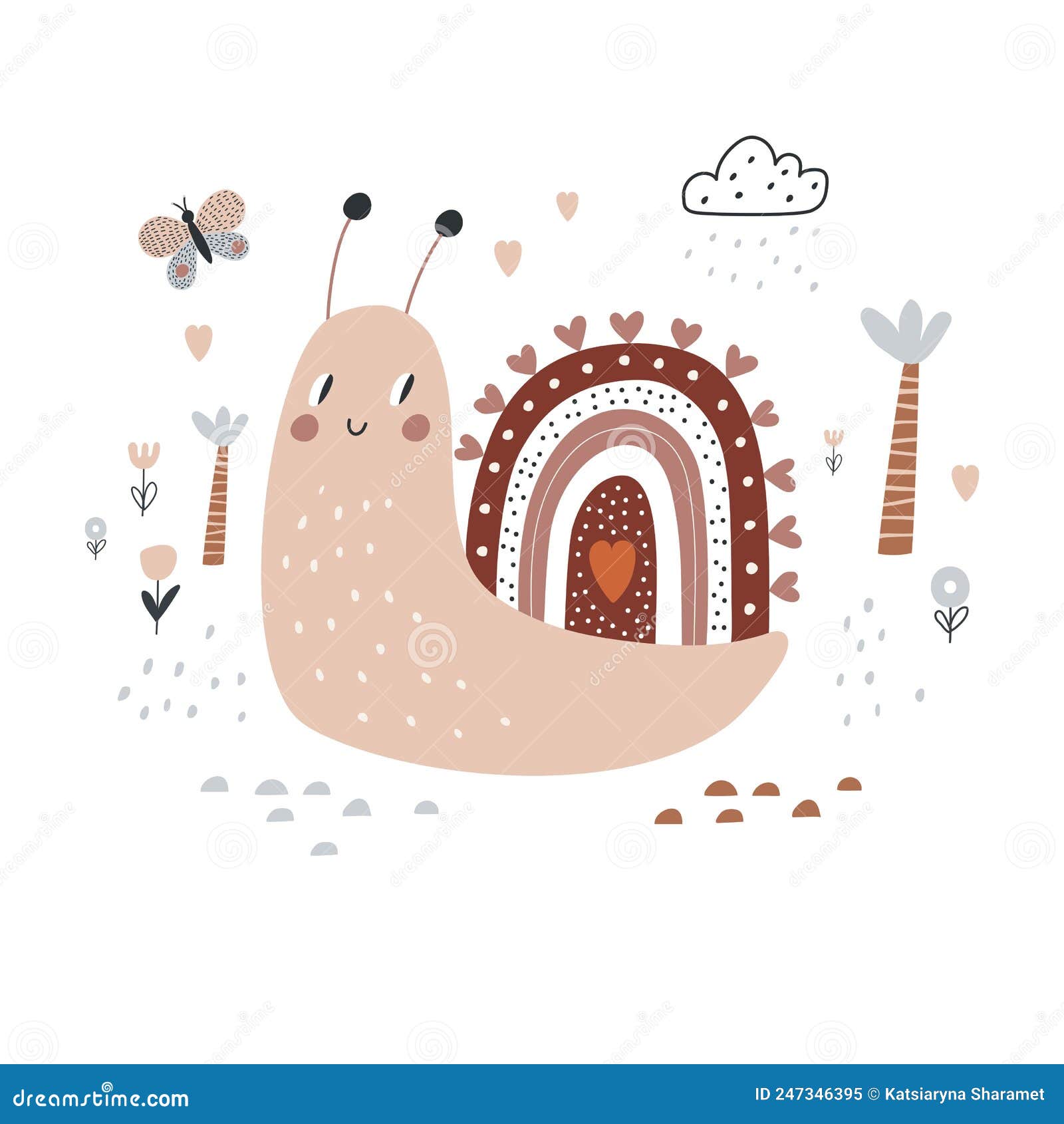 Card with a Cute Snail. Kids Print. Vector Illustration Stock Vector ...
