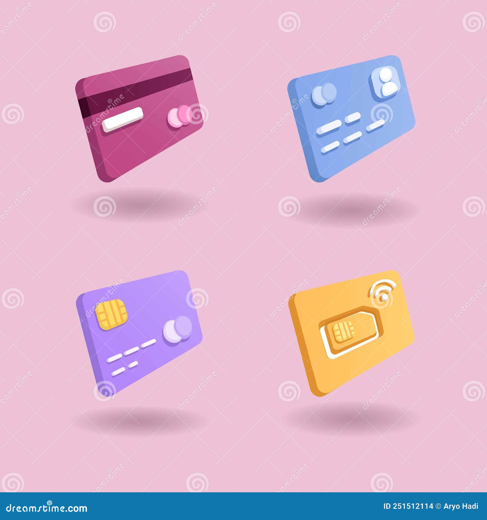 Card Debit, Credit, Sim Card and Identity Card Set 3d Clay Illustration ...