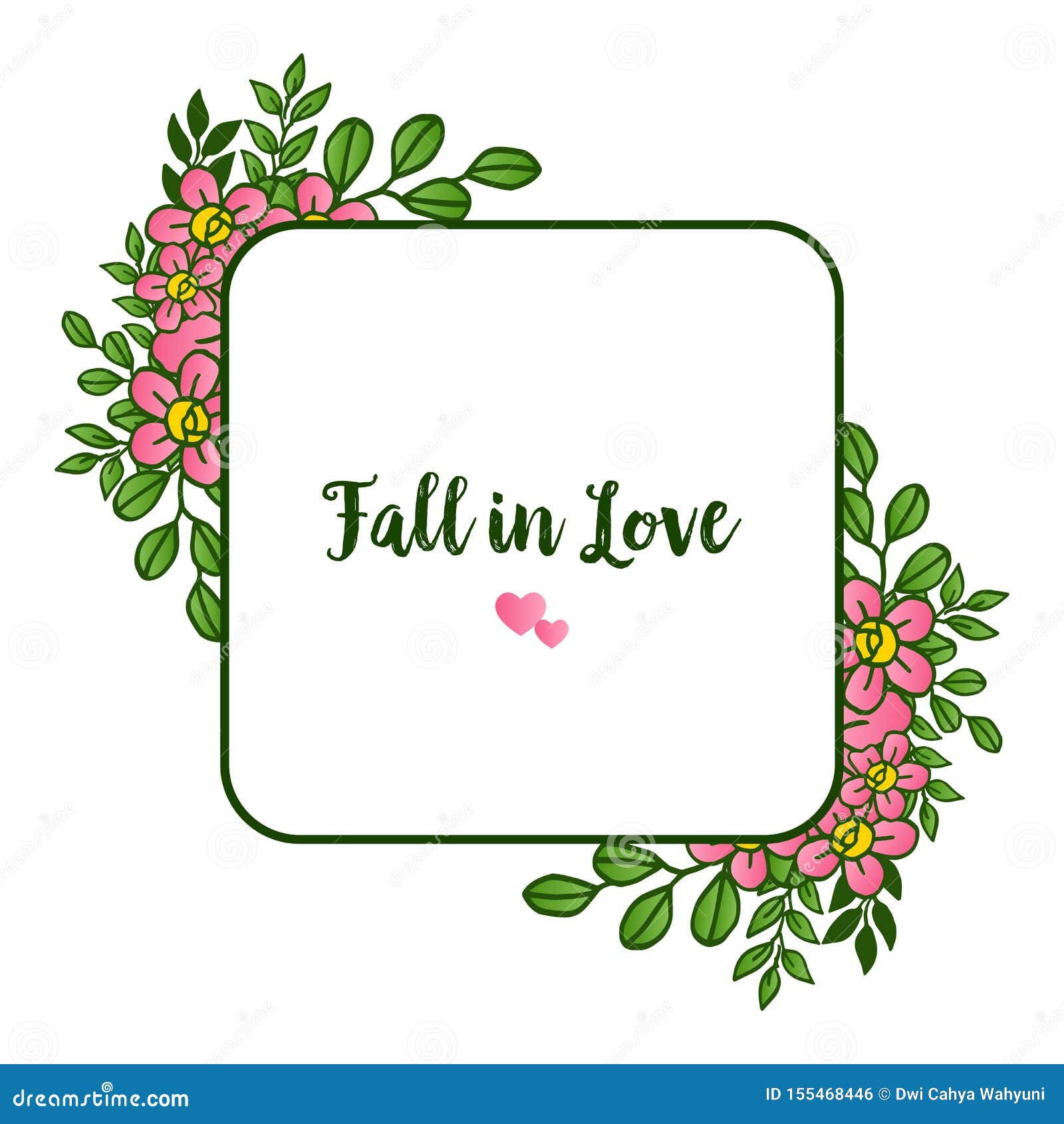 Card Design Fall in Love, with Pattern of Pink Flower Frame. Vector ...