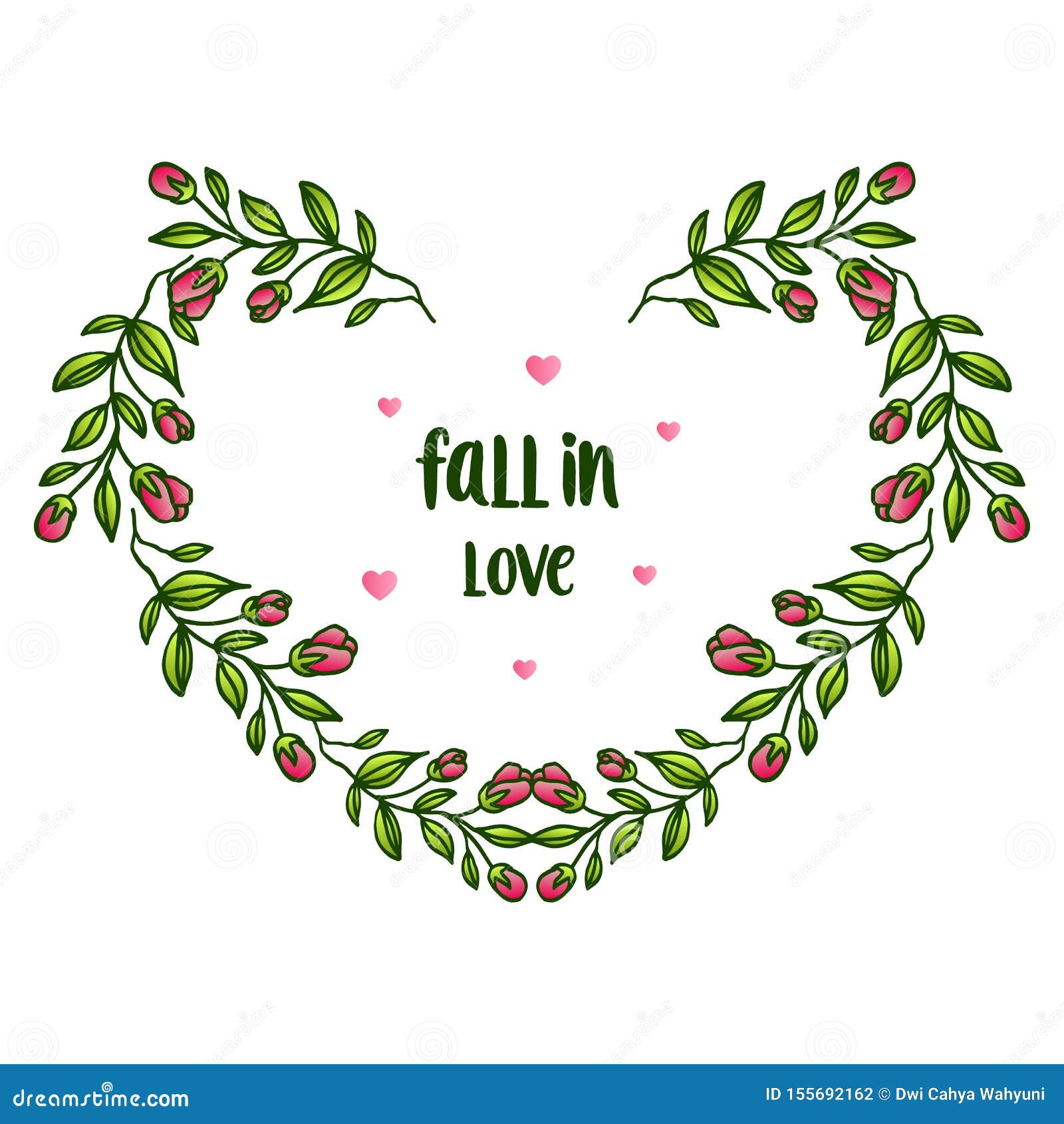 Card Design Fall in Love, Romantic, with Style of Green Leafy Flower ...