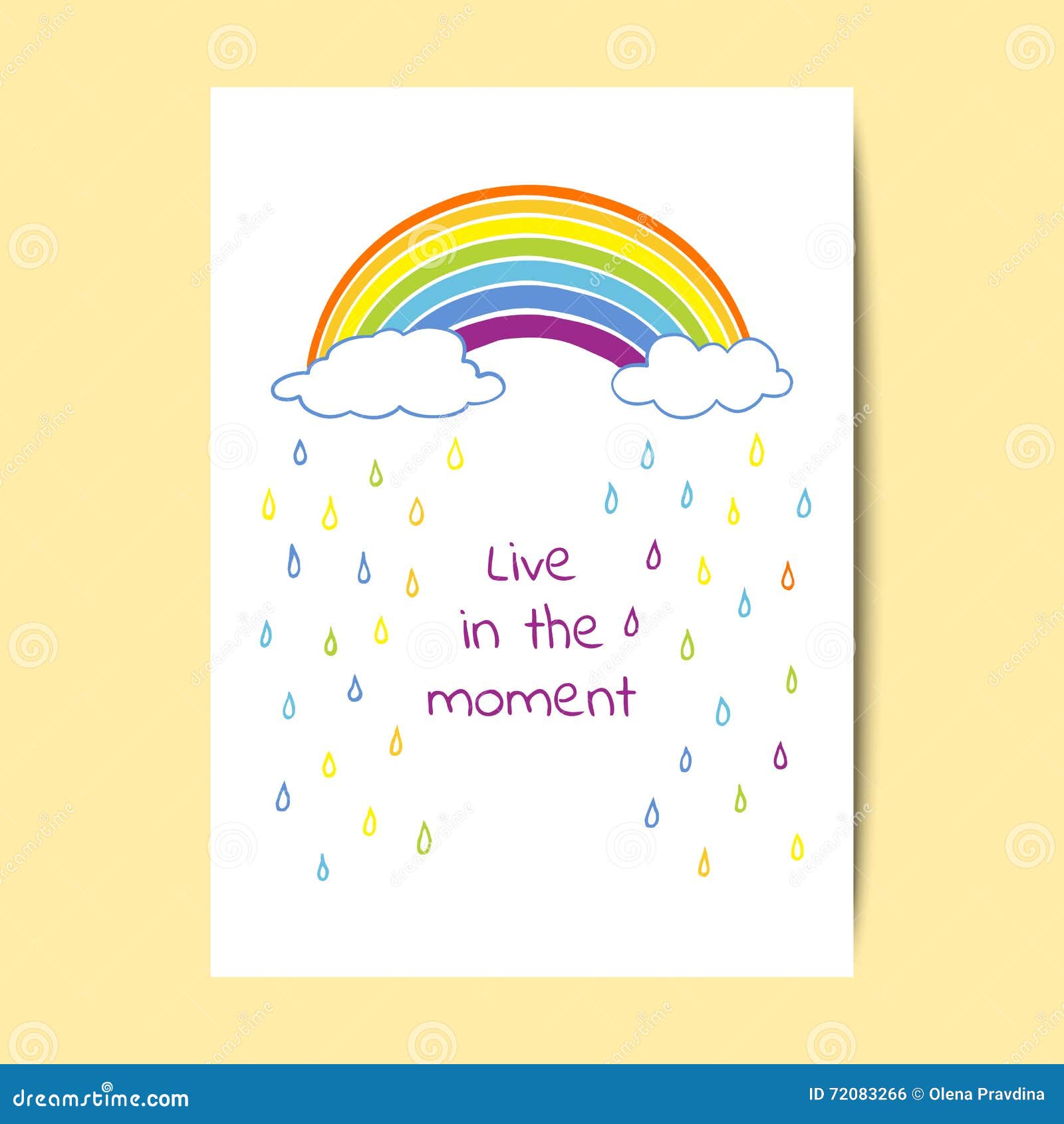Card Design with a Rainbow, Clouds and Raindrops. Stock Vector ...
