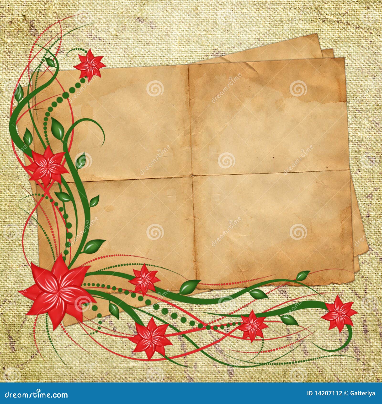 Card for Design with Sheet and Flowers Stock Illustration ...