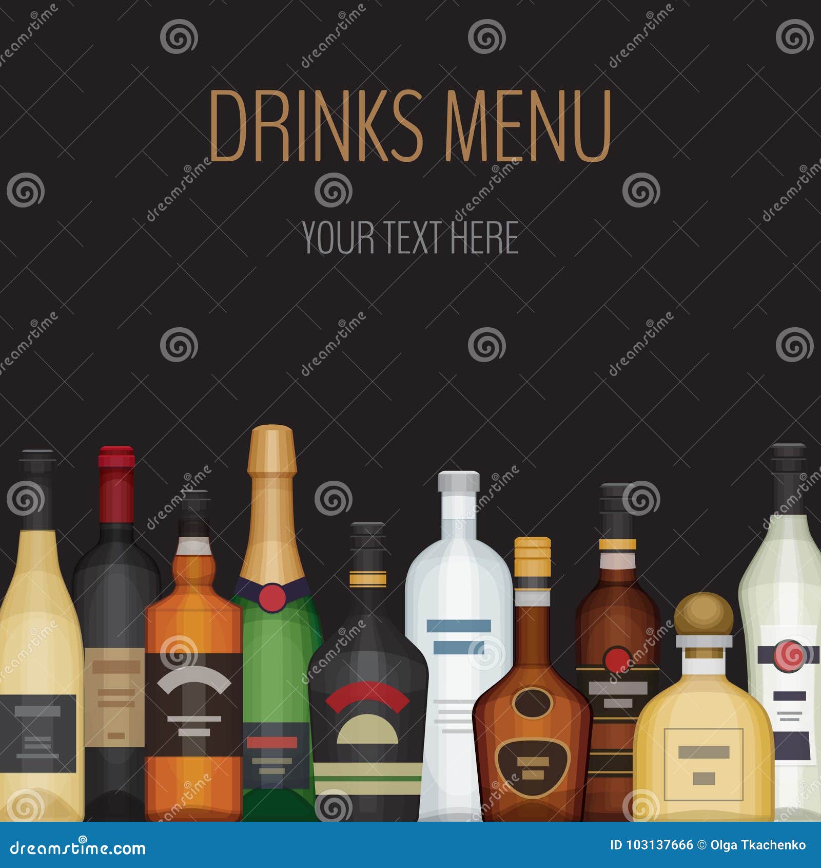 Card with Different Alcohol Bottle. Alcohol Drinks and Beverages Stock ...
