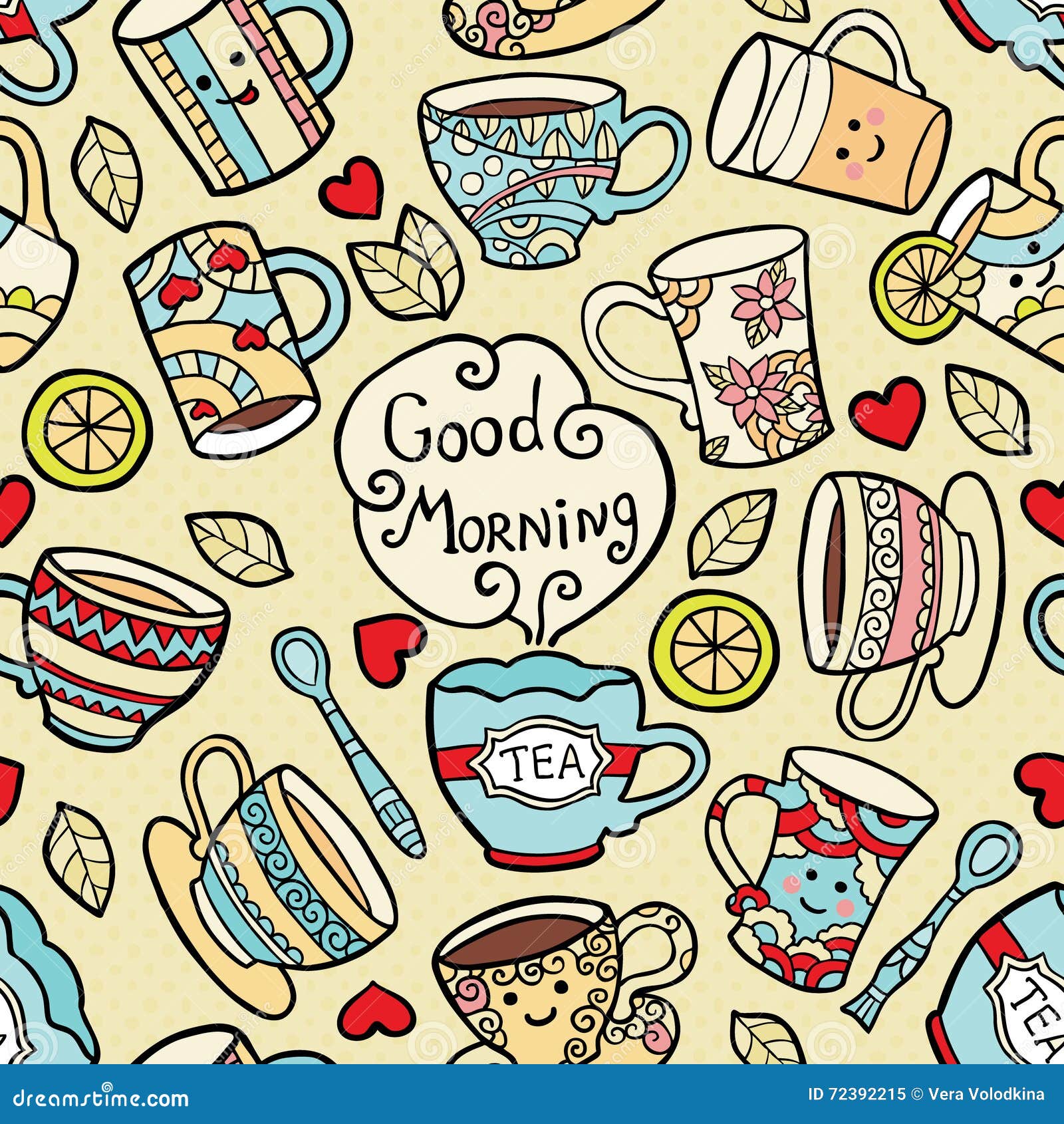 Card with Doodle Tea Accessories and Text Good Morning. Stock Vector ...