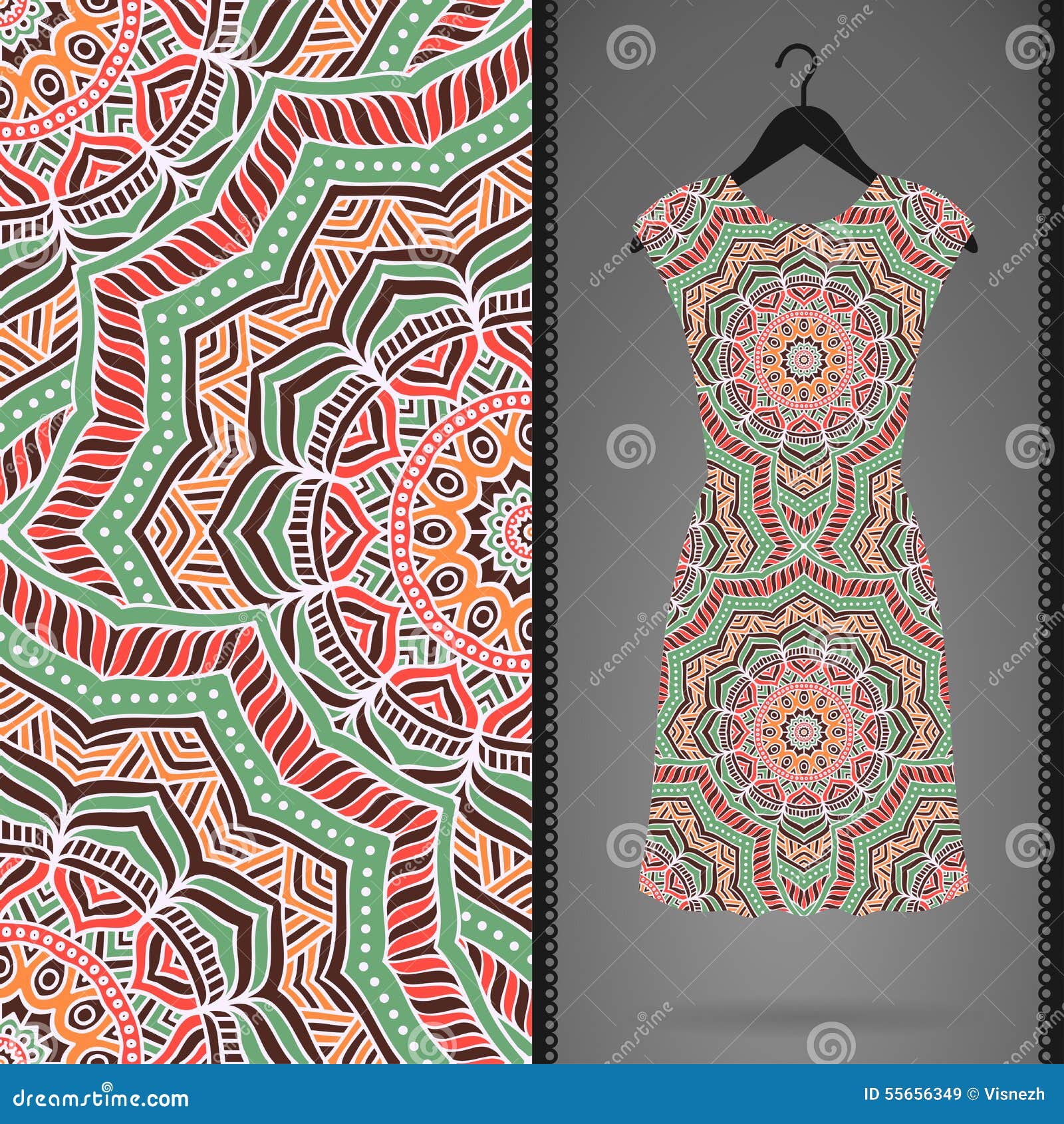 Card with Dress and Seamless Pattern Stock Vector - Illustration of ...