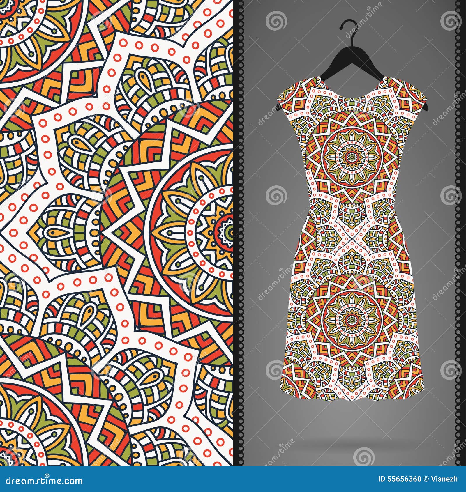 Card with Dress and Seamless Pattern Stock Vector - Illustration of ...