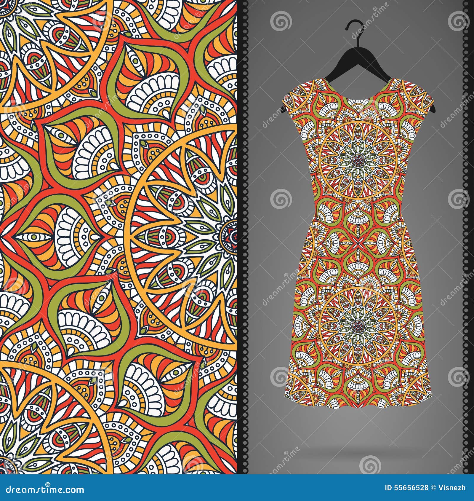 Card with Dress and Seamless Pattern Stock Vector - Illustration of ...